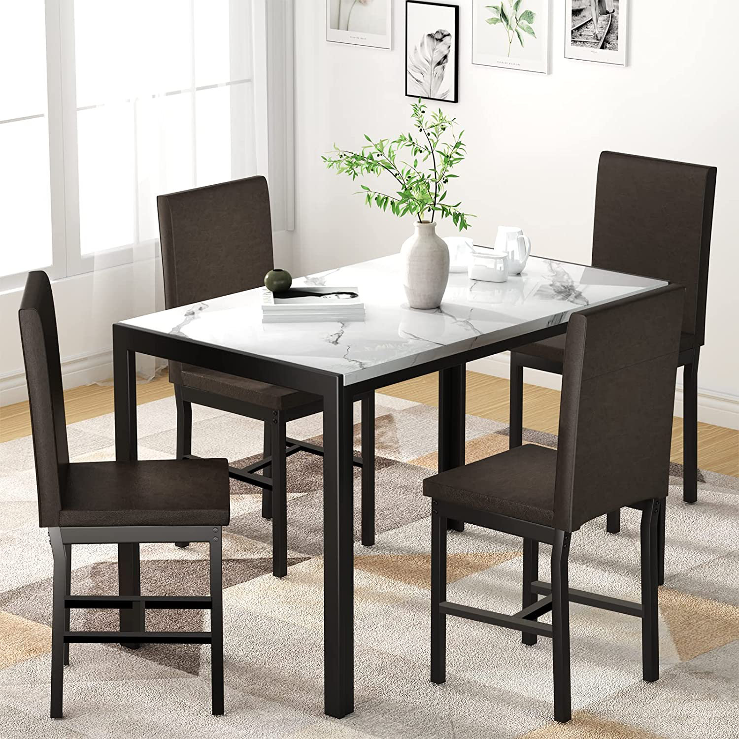 Latitude Run® Modern 5 Piece Dining Table Set, Faux Marble Top Dining ...