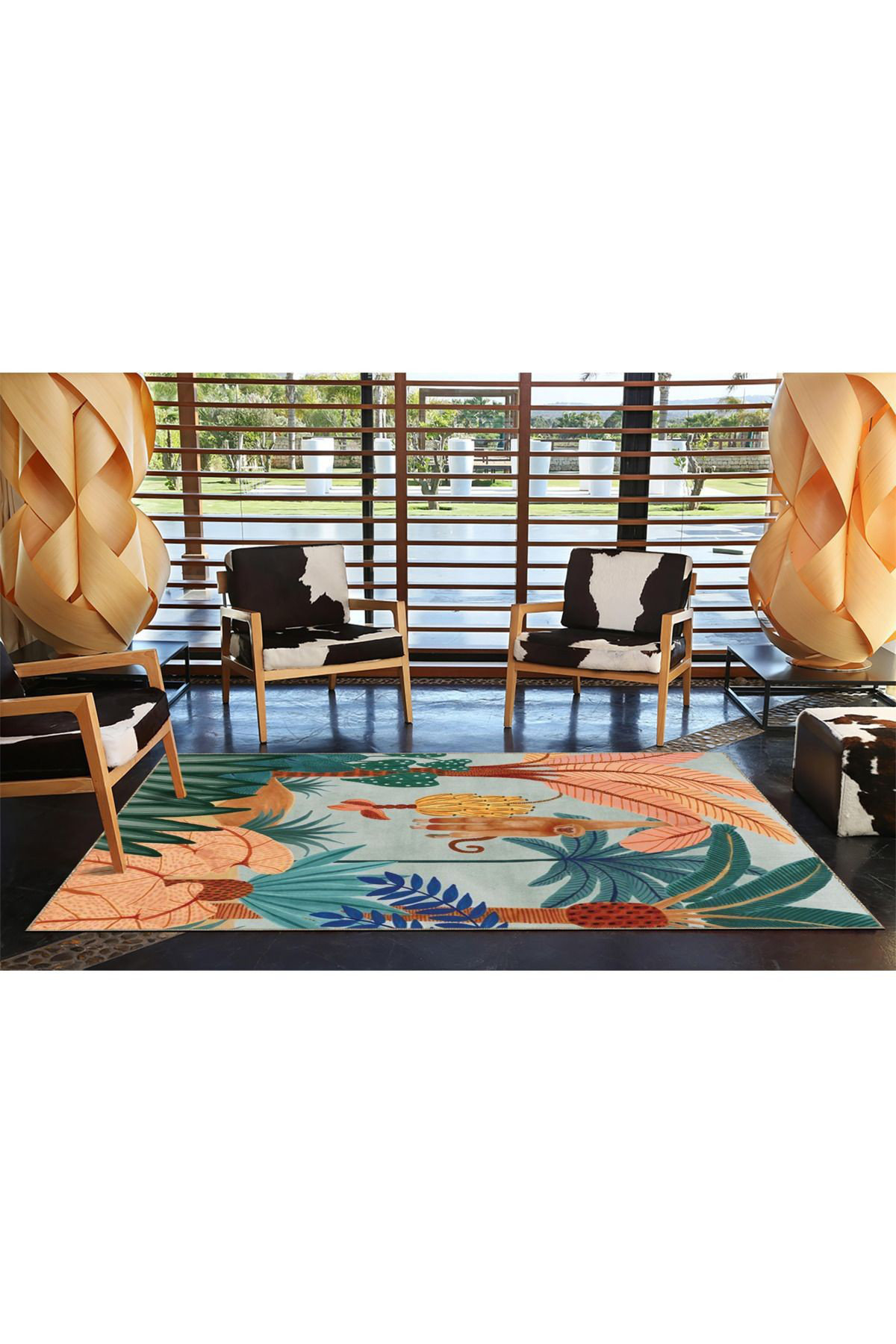 Hokku Designs Forest Themed Multicolor Tree and Monkey Pattern Modern ...