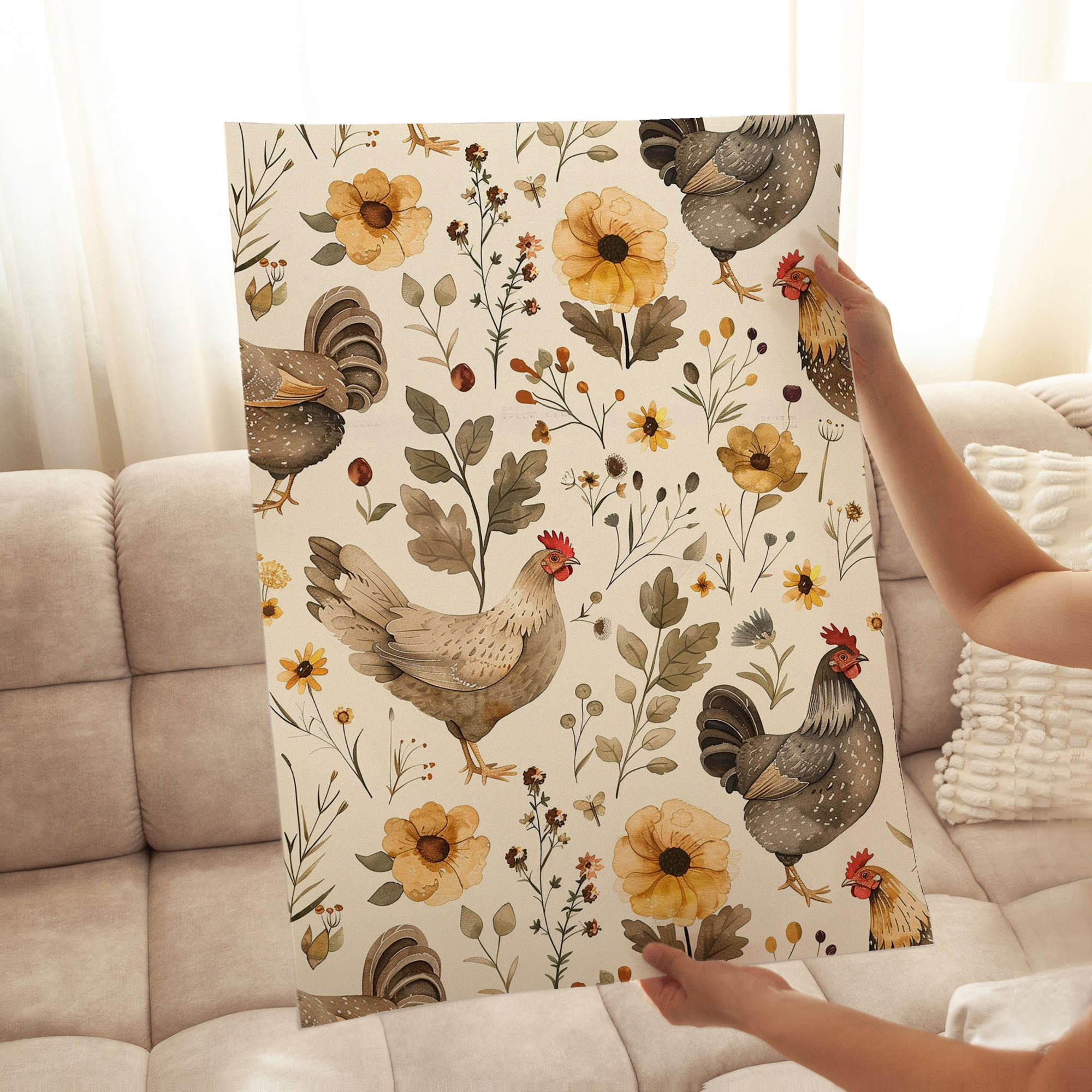 Winston Porter Animals Rustic Farmhouse Chickens Pattern XIII Farmhouse Unframed Art Print | Wayfair