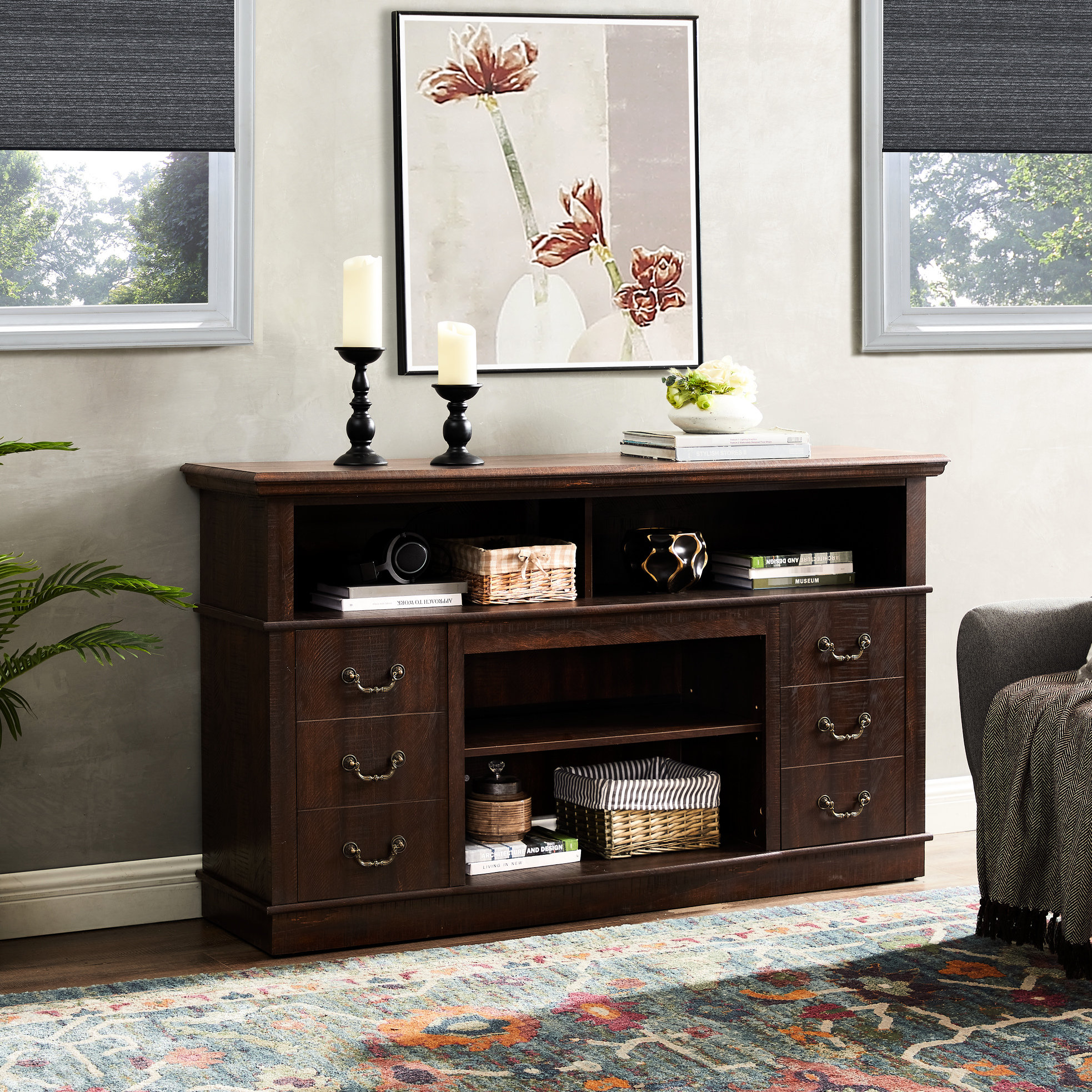 Lark Manor™ 65" Tv Stand With Rustic Texture, Entertainment Center ...