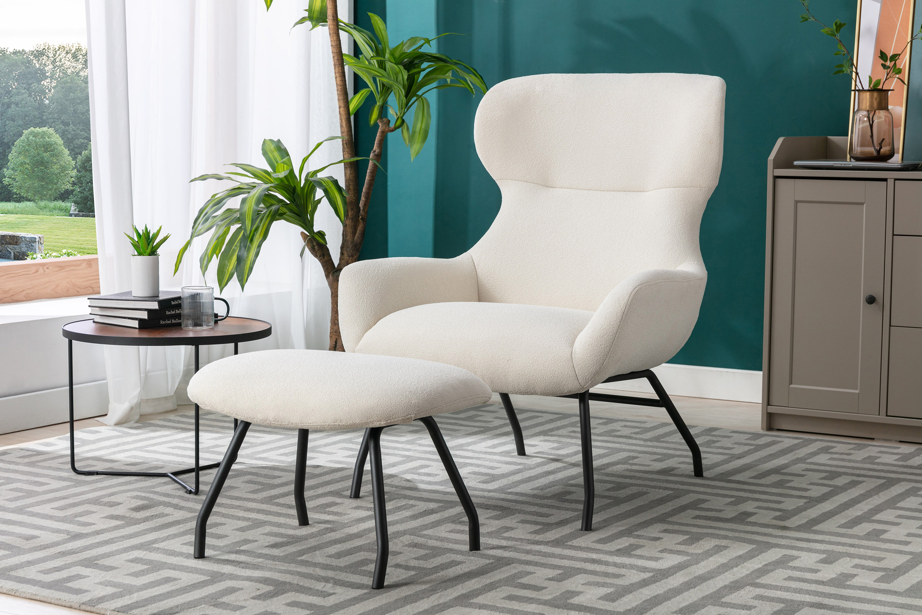 Wade Logan® Cathalina Fabric Wingback Accent Chair with Ottoman ...