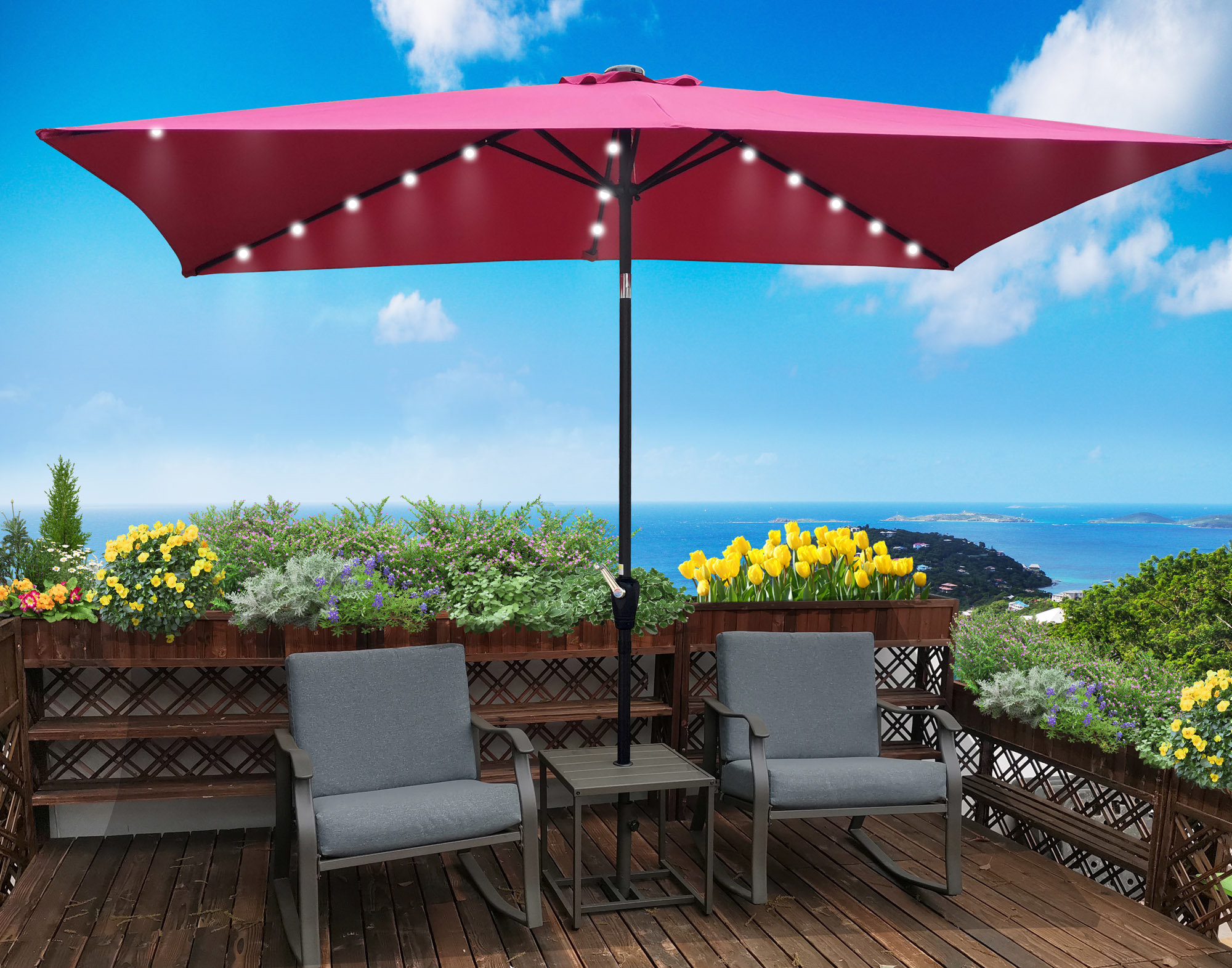 Arlmont & Co. Solar LED Lighted Outdoor Waterproof Umbrellas | Wayfair