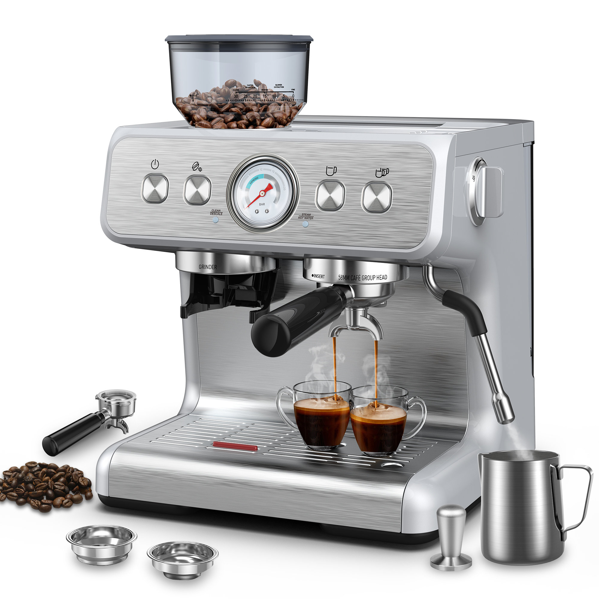 R.W.FLAME Elite Espresso Machines With Milk Frother Steam Wand, Coffee Grinder & Self-cleaning ...