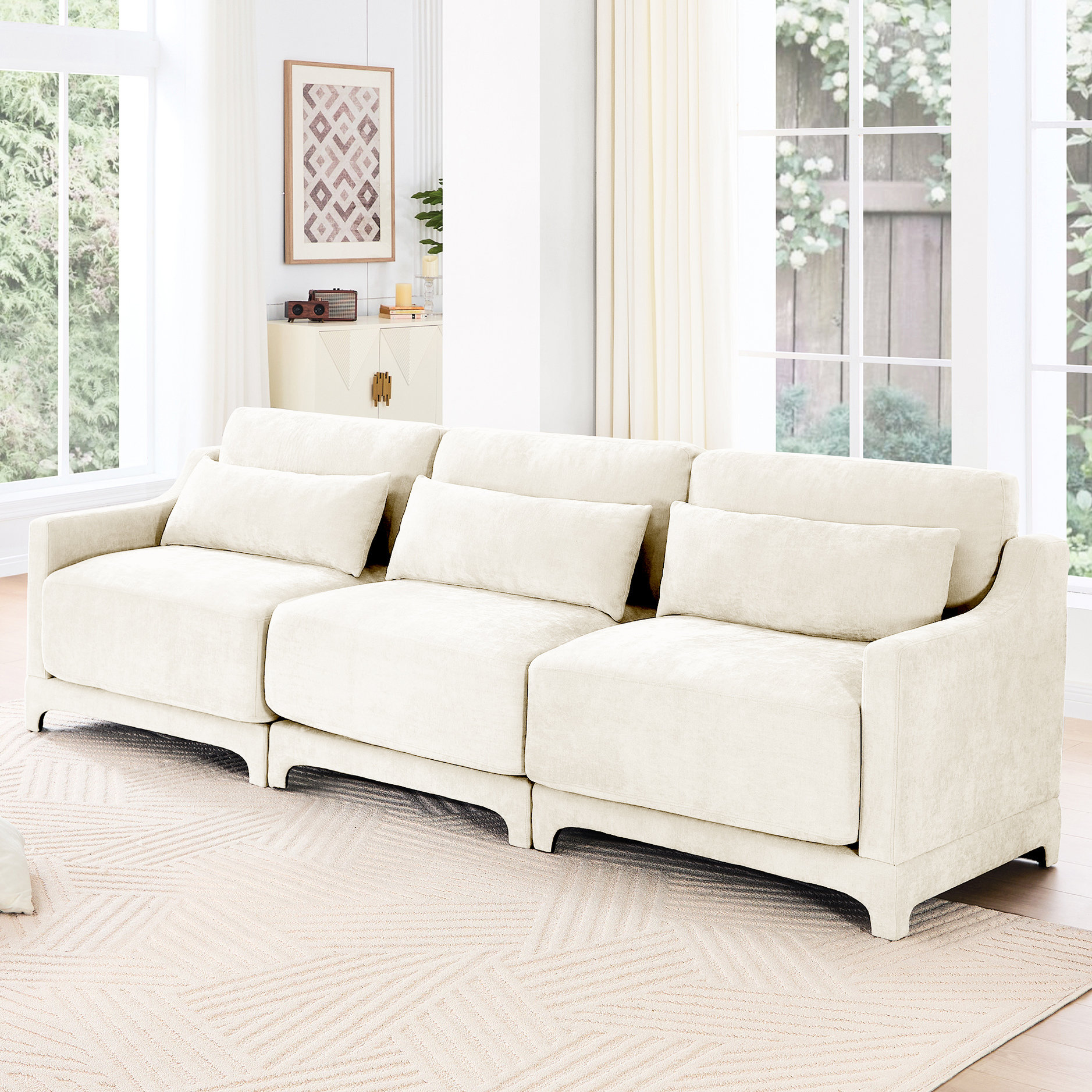 Latitude Run® Beige Three - Seater Chenille With High Resilience ...