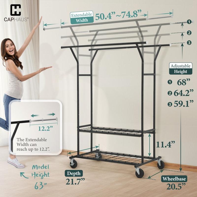 CAPHAUS Heavy Duty 840LBS Capacity Rolling Clothes Rack with Double ...