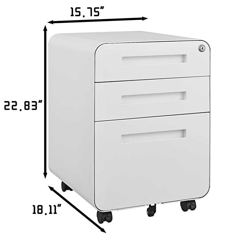 Ebern Designs 3 Drawer Mobile File Cabinet, Simple Style Versatile ...