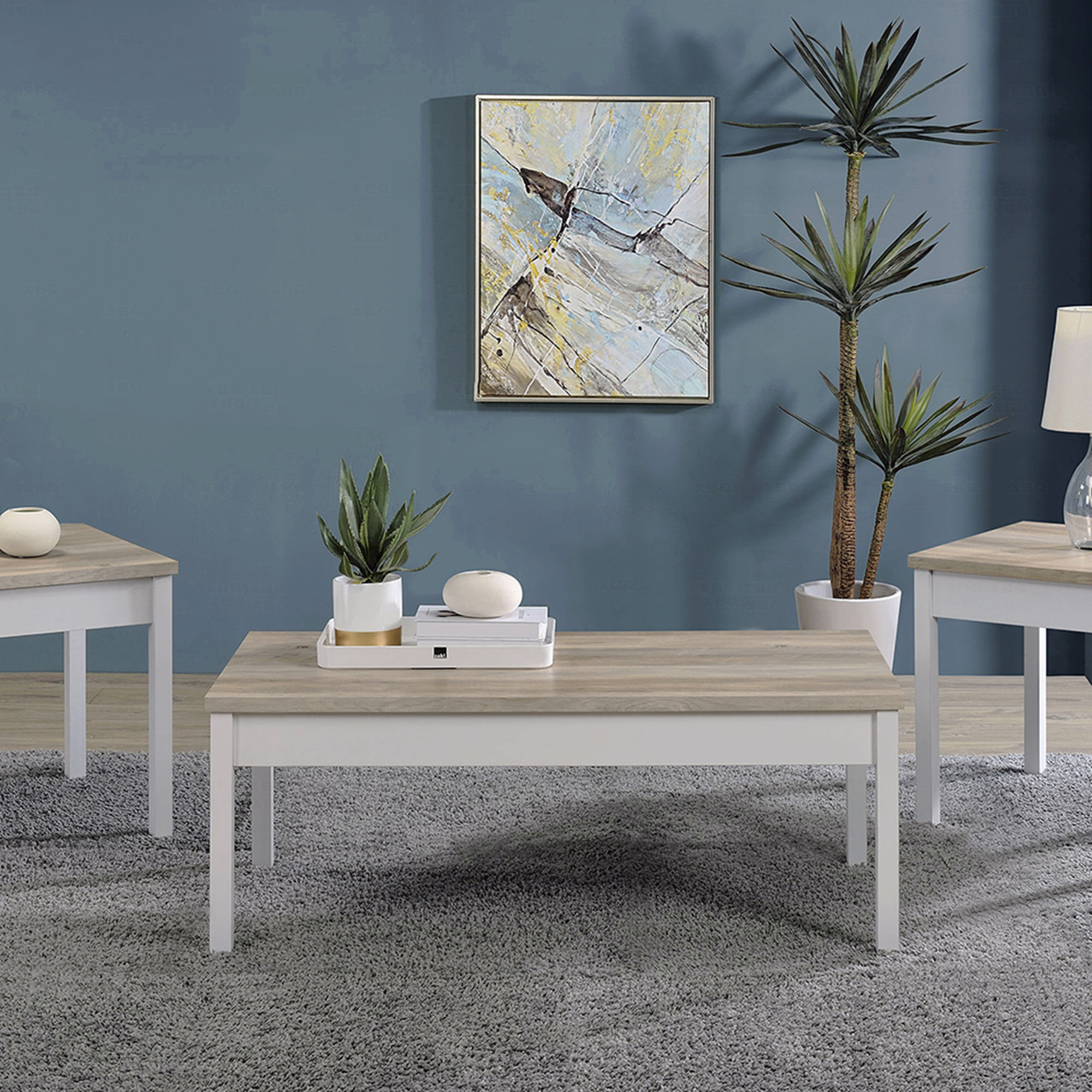 Ebern Designs 3-Piece Distressed Pine And White Coffee Table Set ...
