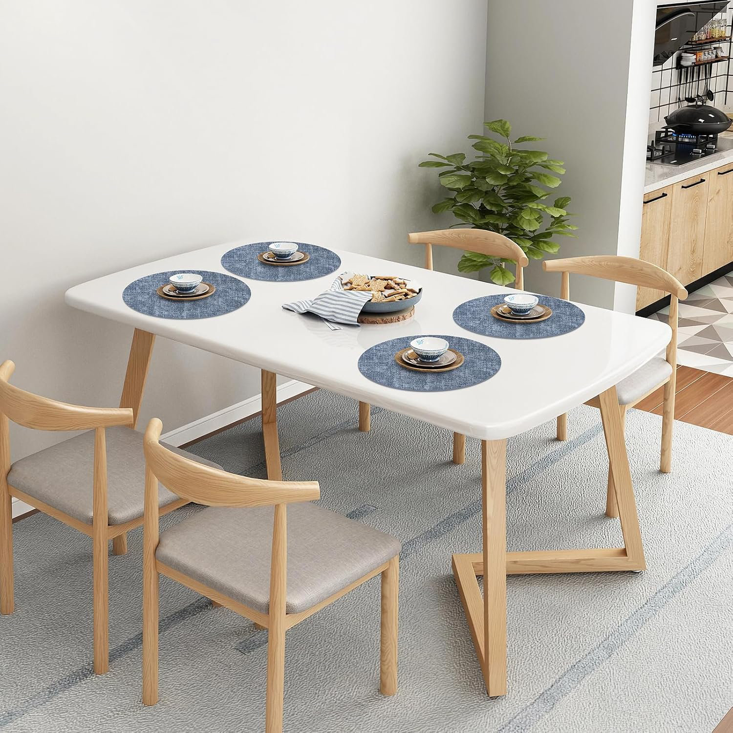 CHUANGWENYI Round Faux Leather Placemats And Coasters, Washable Dual ...