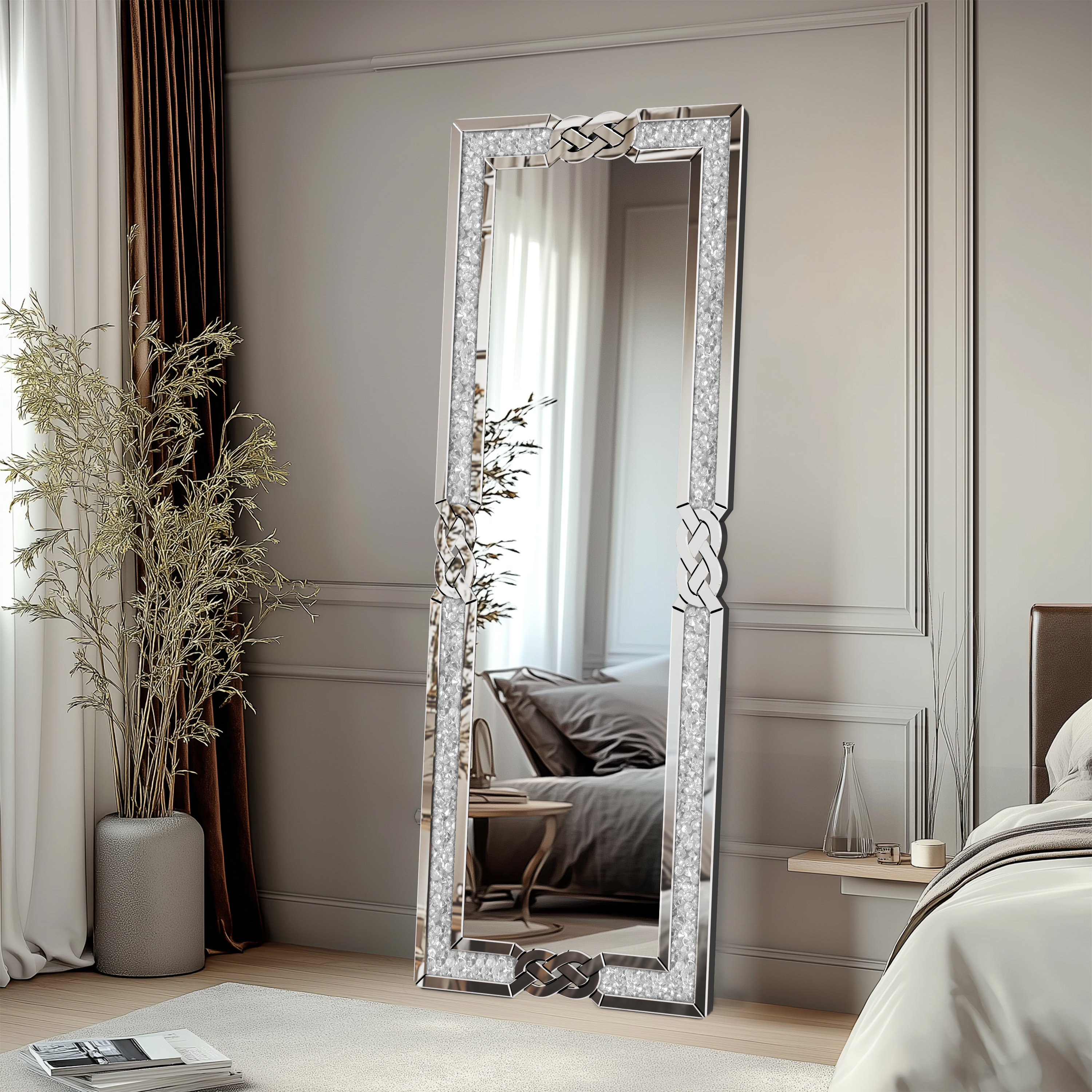 Mercer41 Crystal Full Length Floor Mirror With Stand 63"×22" Crushed ...