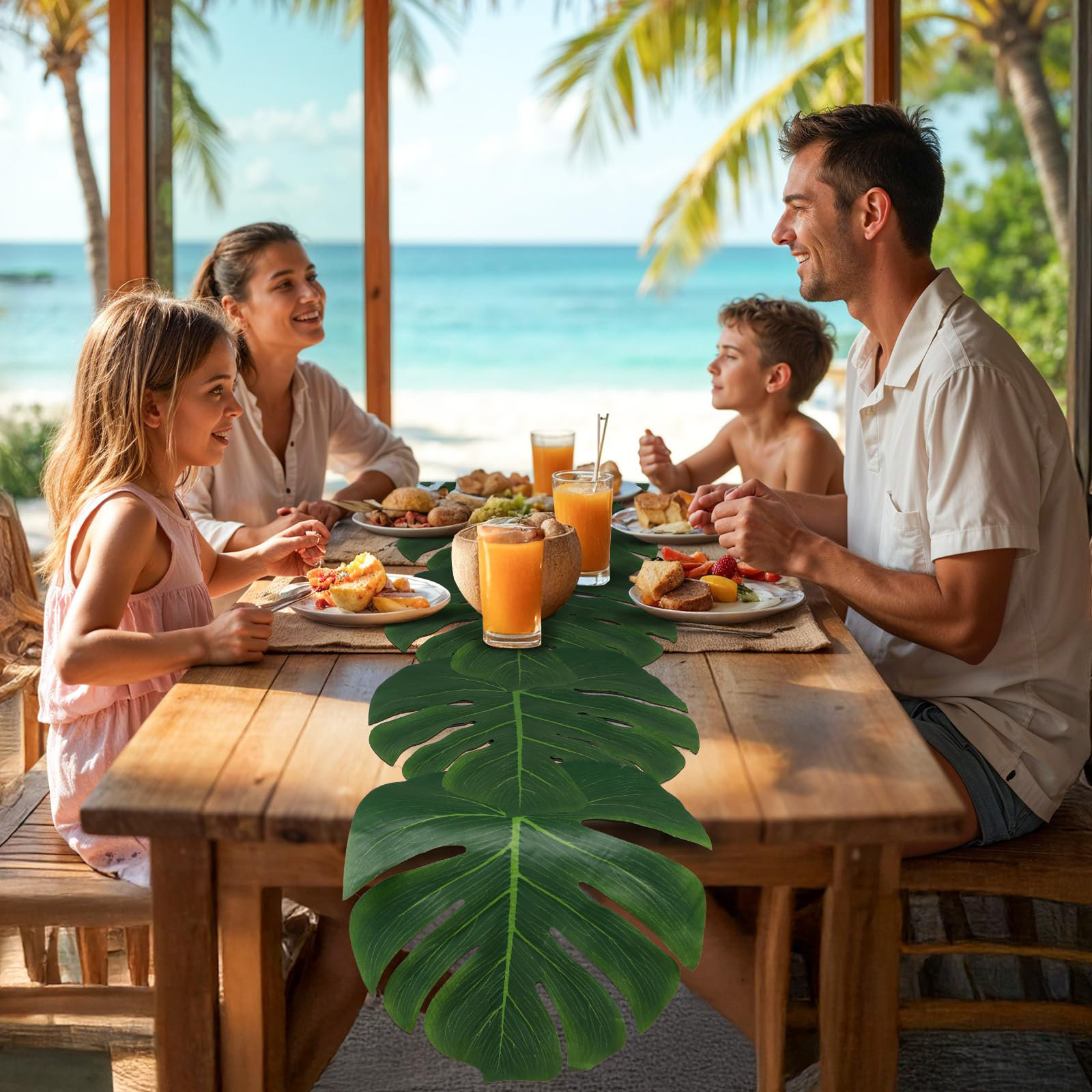 Bayou Breeze 6Pcs Artificial Palm Leaves Green Table Runner, Summer ...