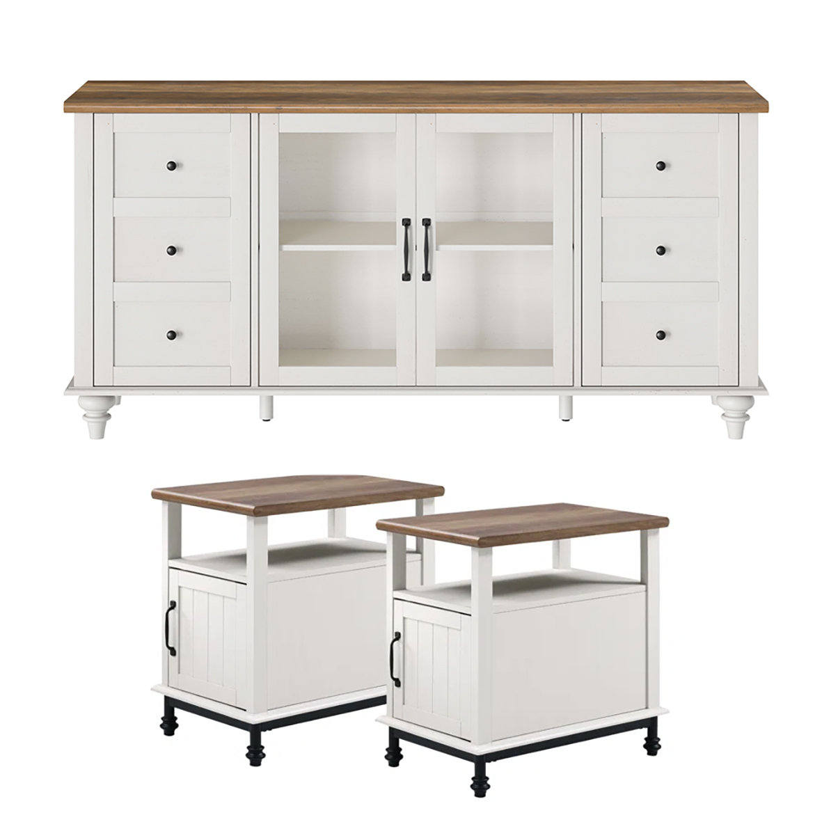 Canora Grey Living Room Table Set, 1 Glass Wood TV Stand For 65 Inch TV ...