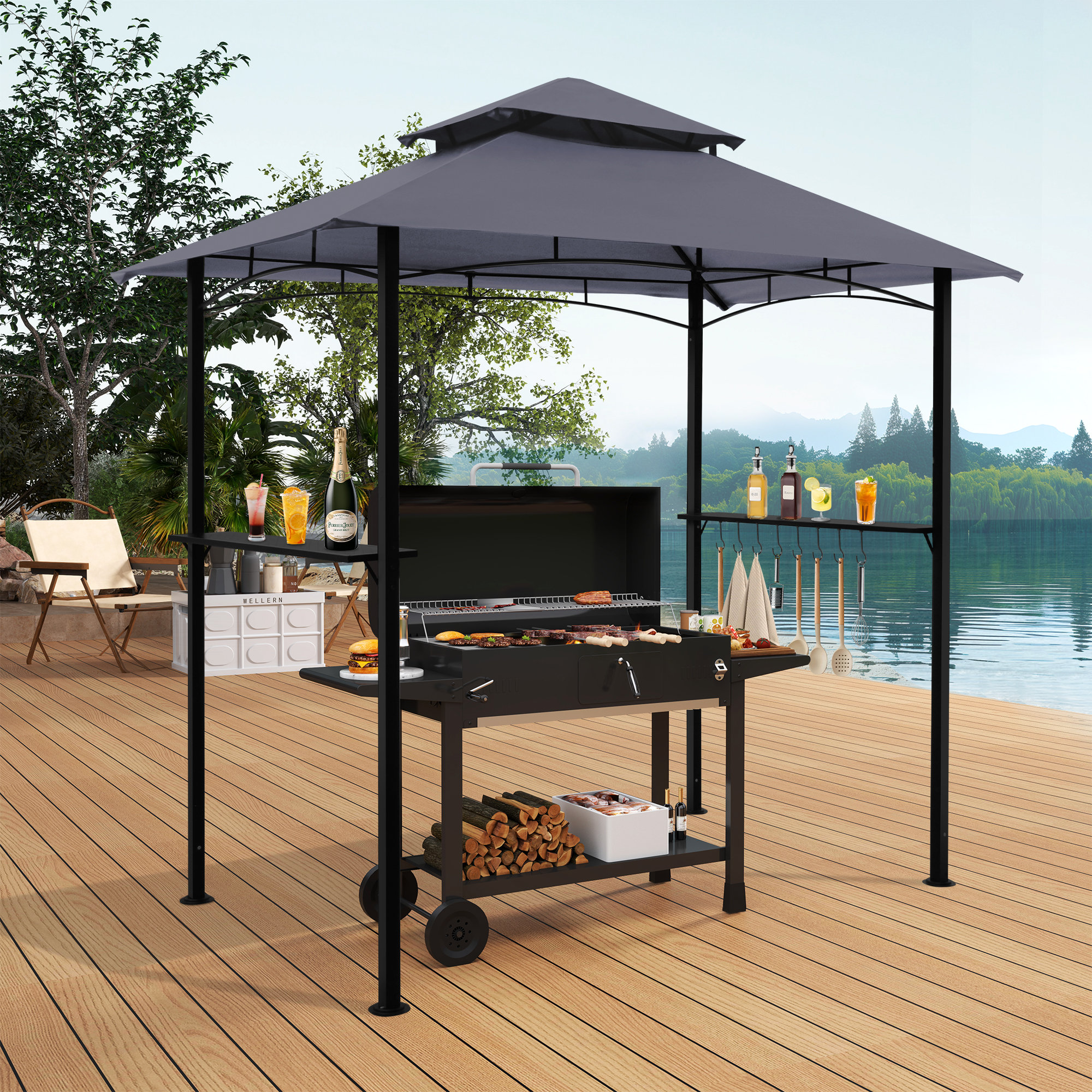 COVERONICS 8 FT. W X 5 FT. D Steel Frame Grill Gazebo with Waterproof ...