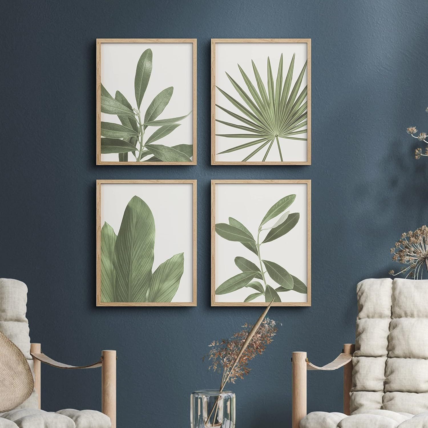 SIGNLEADER Green Tropical Desert Fan Set of 4 Palm Leaf Floral Wall ...