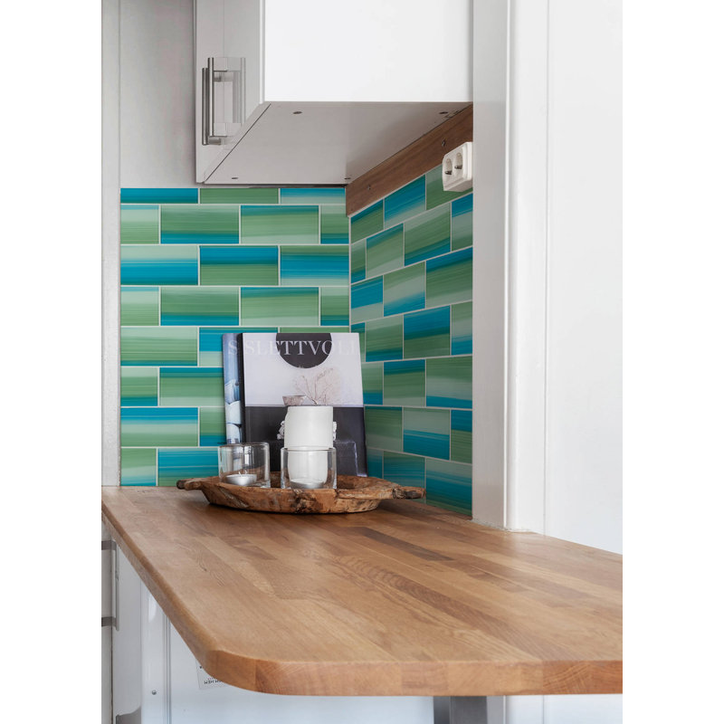WS Tiles Hand Painted Series 3'' W x 6'' L Glass Peel and Stick Subway ...