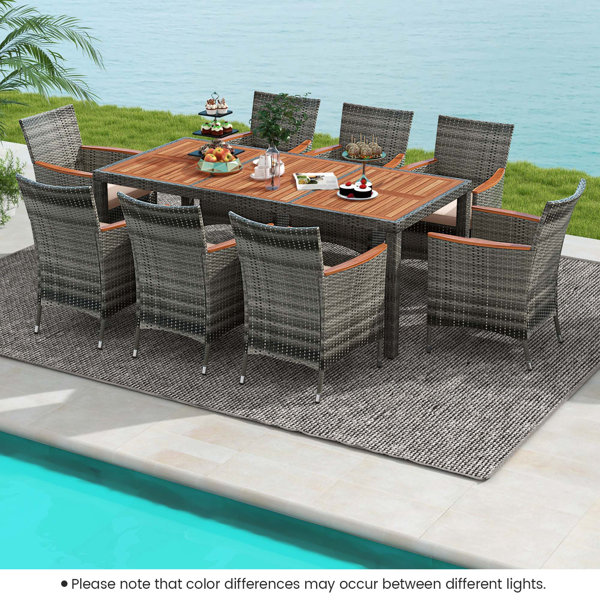 Wildon Home® 9 Pieces Outdoor Wicker Dining Set With Acacia Wood Table ...