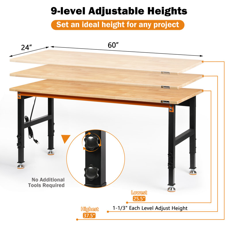 WFX Utility™ Dicha Adjustable Height Wood Workbench & Reviews | Wayfair
