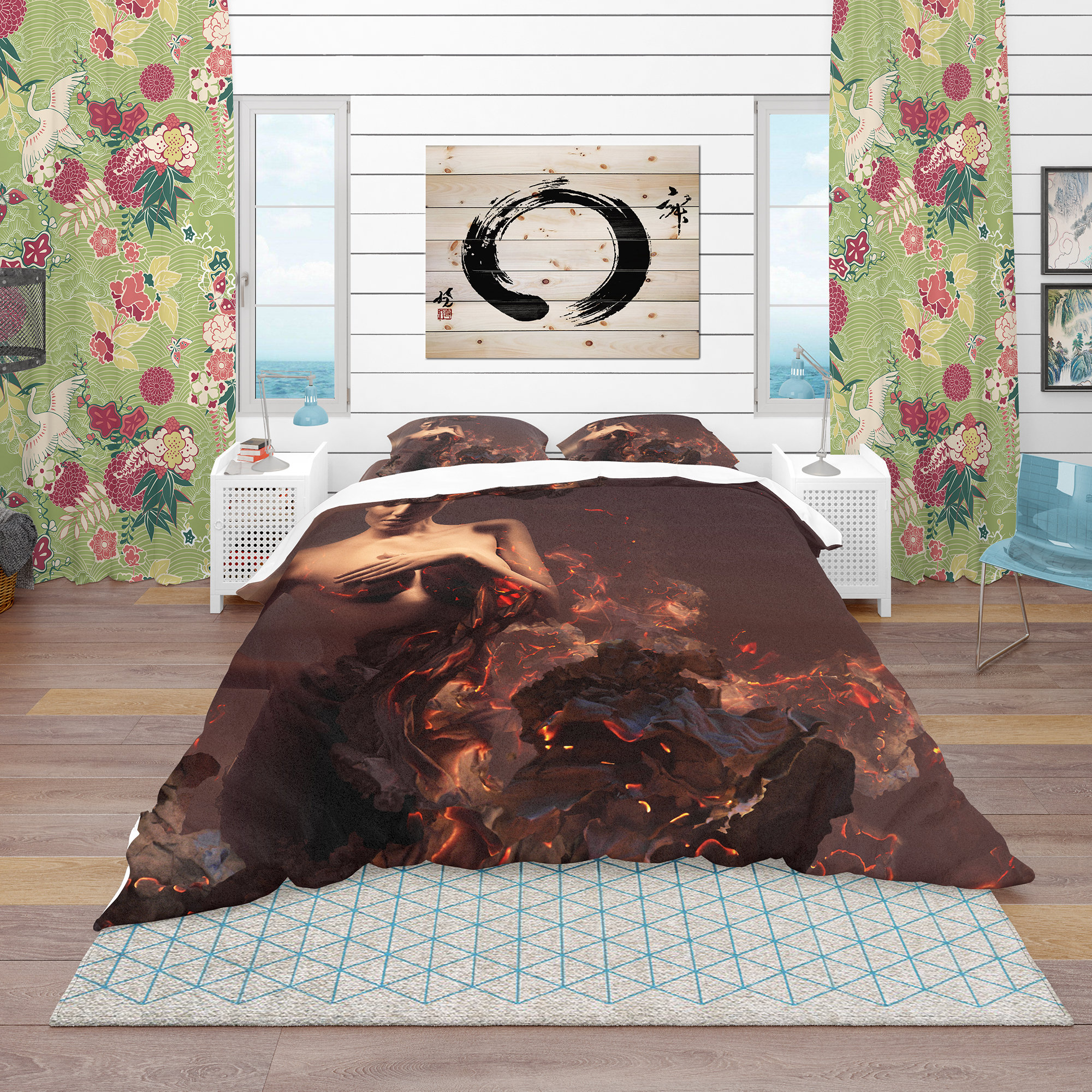 Design Art Nude Woman in Burning Ashes - Portrait Duvet Cover Set ...