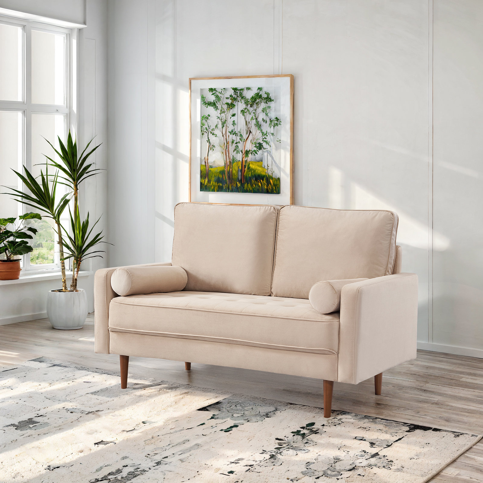 Mercer41 Velvet Sofa Removable Back Cushion With Two Matching Bolster ...