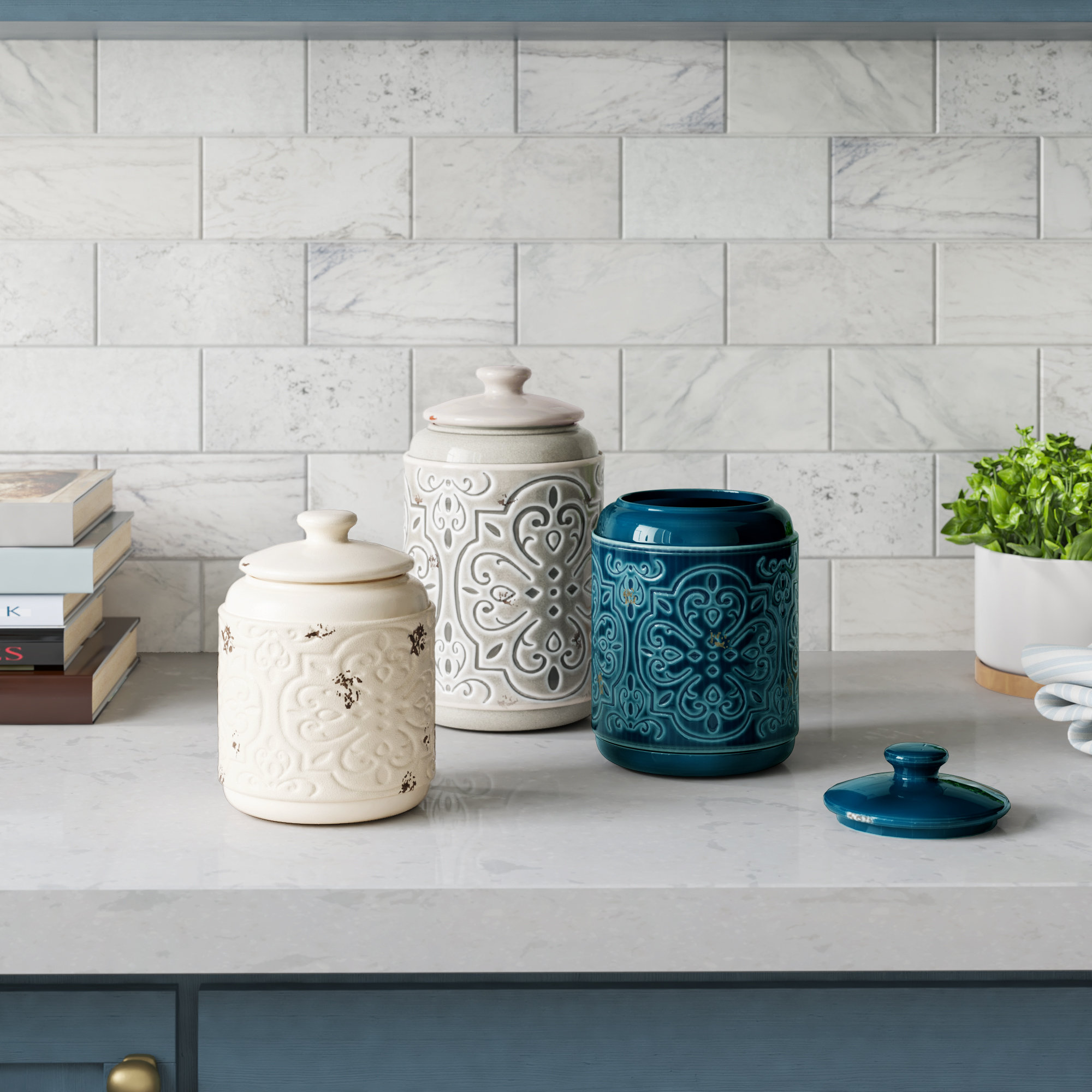 Drew DeRose Designs Rustic Quilted 3 Piece Kitchen Canister Set ...