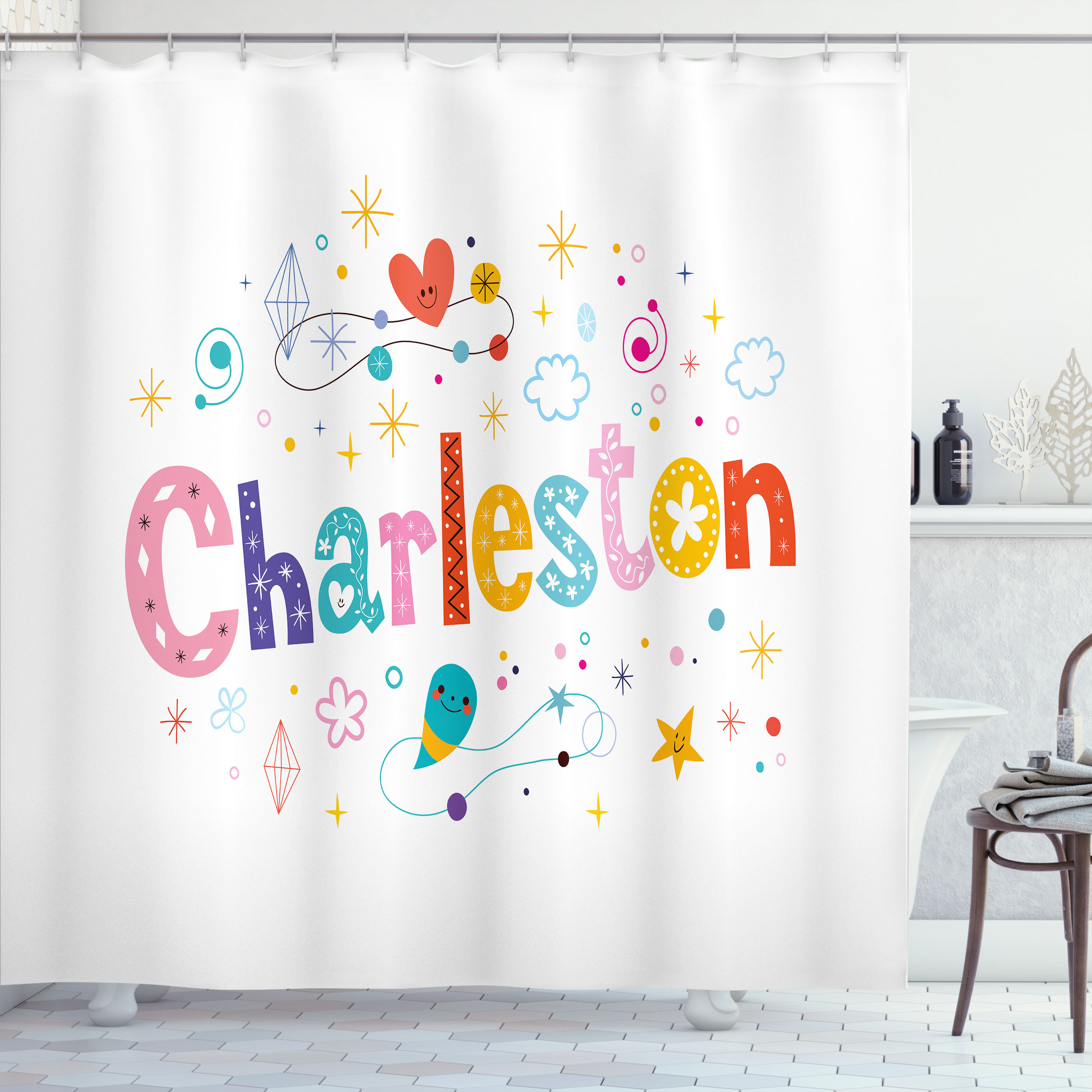 East Urban Home Charleston Shower Curtain Ornate Colorful Letters ...
