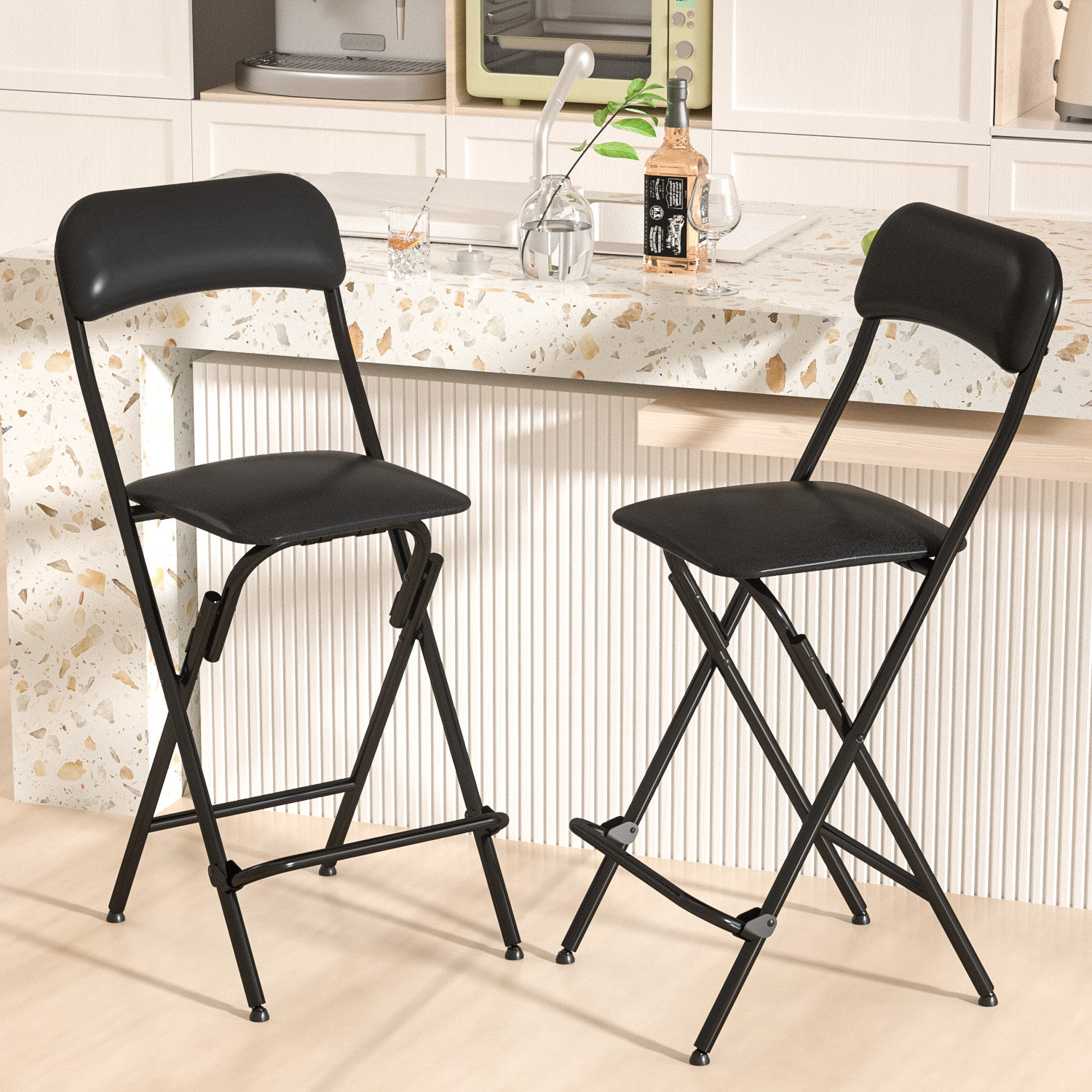 Latitude Run® Upholstered Padded Folding Bar Stools with Footrest ...