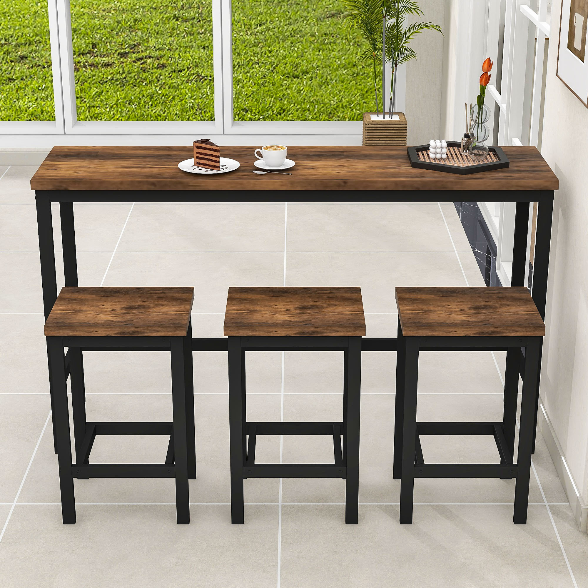 17 Stories Nunlist 4-Piece Counter Height Dining Set, Extra Long Table ...