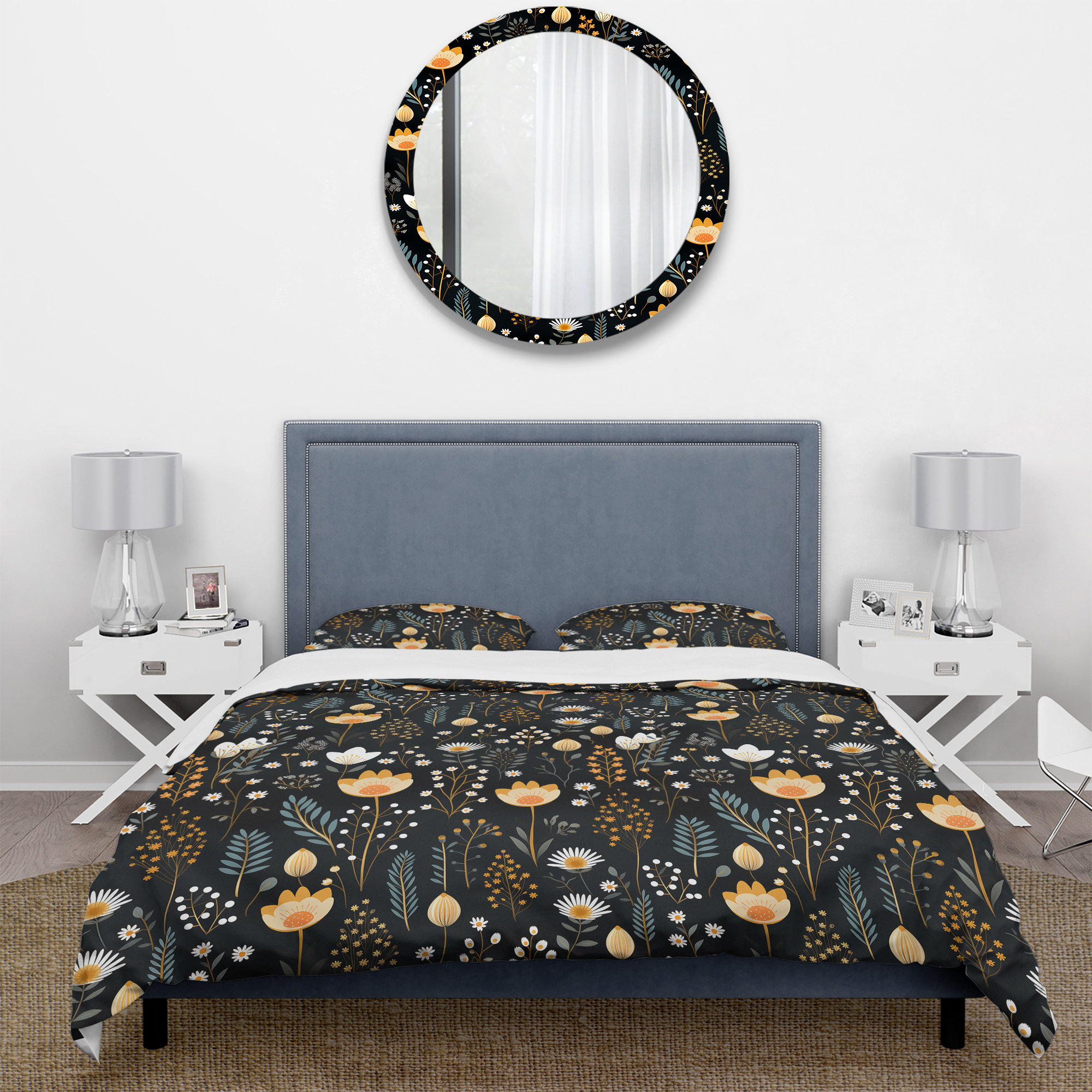 Design Art Rustic Black And Yellow Garden Charm Black/Yellow Microfiber ...