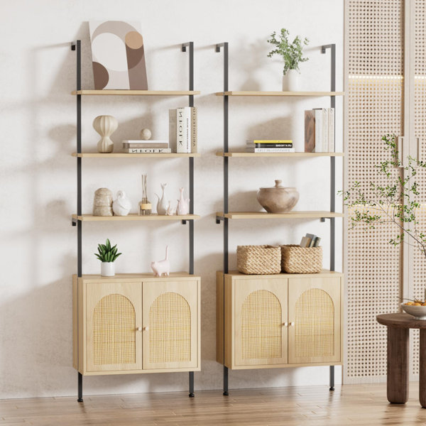 Bayou Breeze Ladder Bookshelf With Cabinet, 5 Tier Tall Ladder Bookcase ...