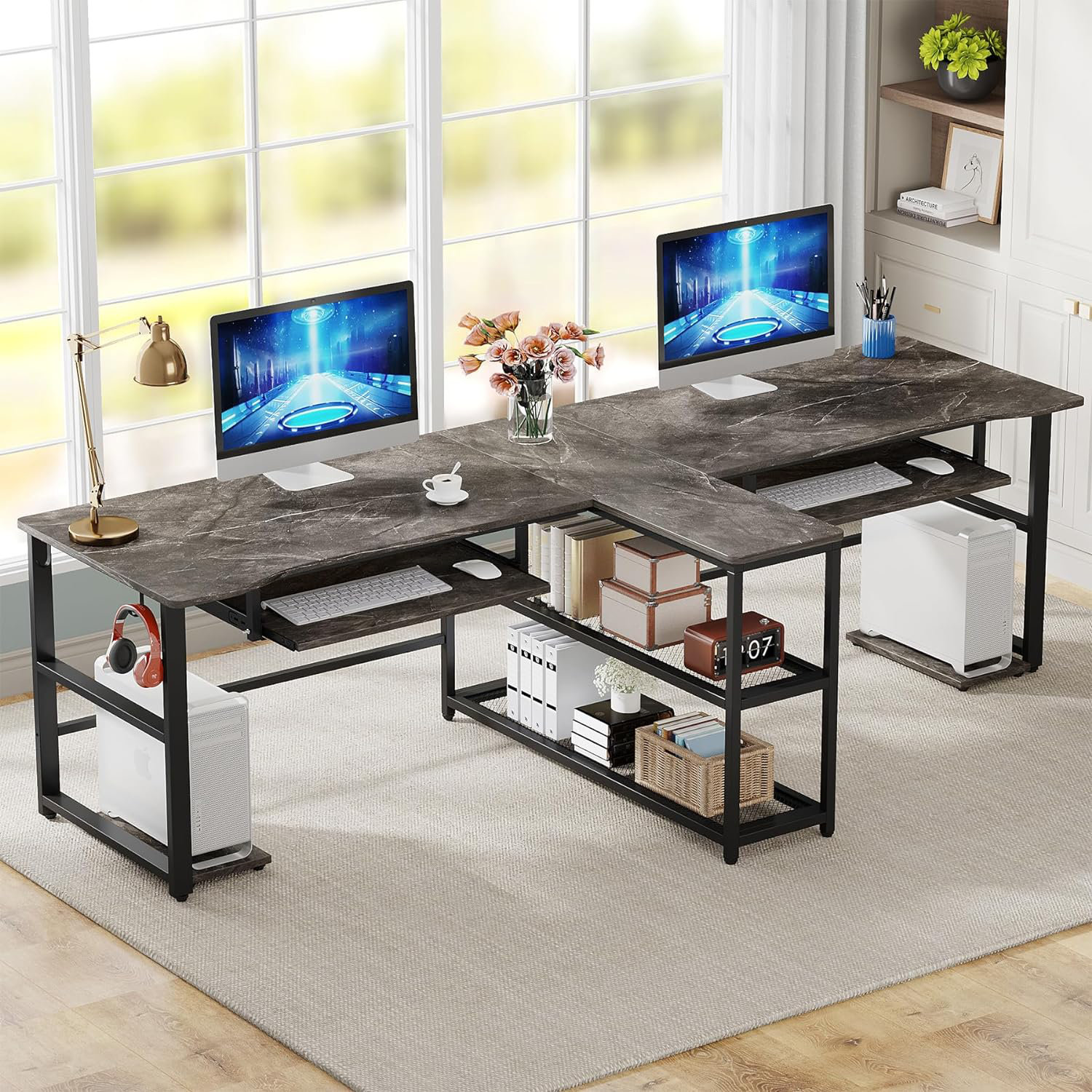17 Stories Malira T-Shape Desk with Storage and Keyboard Tray & Reviews ...