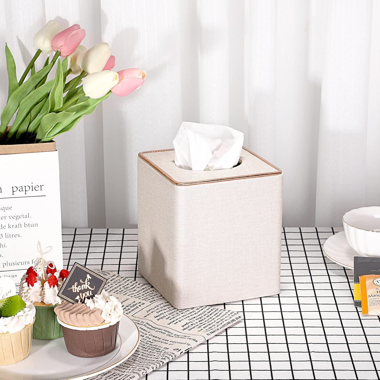 Latitude Run® Square Linen Tissue Box Cover - Stylish Cube Tissue Box ...