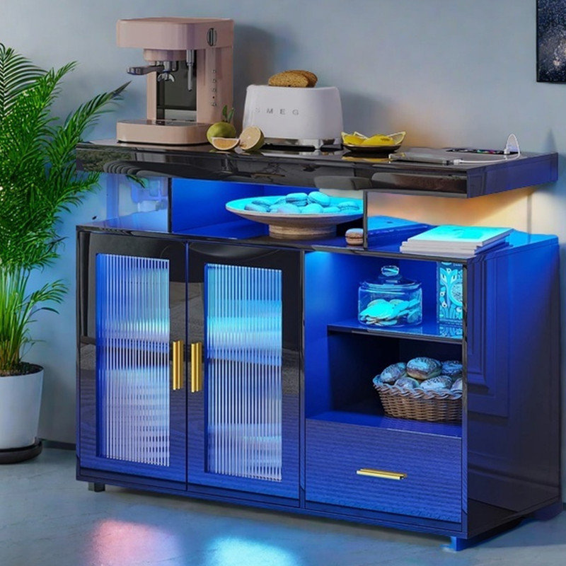 Wrought Studio 39.4" Modern LED Sideboard Buffet Cabinet with Charging ...
