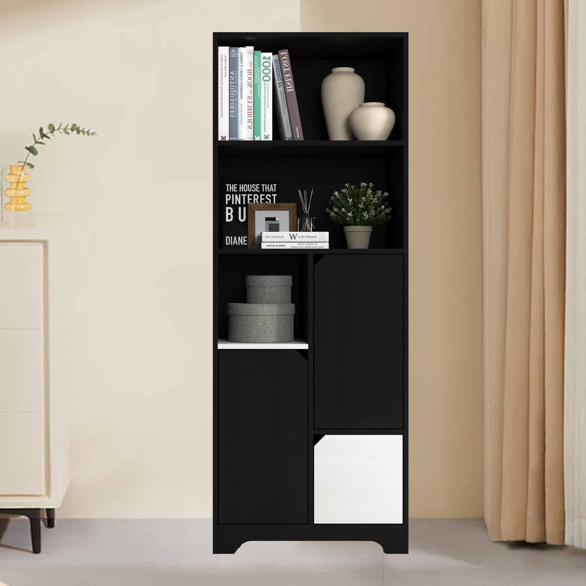 Latitude Run® Large Wooden Storage Cabinet With 1 Drawer 3 Shelves ...