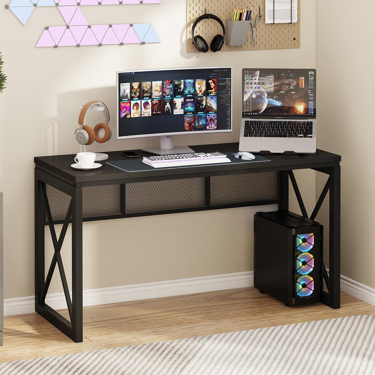 17 Stories Industrial Wood Computer Desk With Metal Frame, Sturdy ...