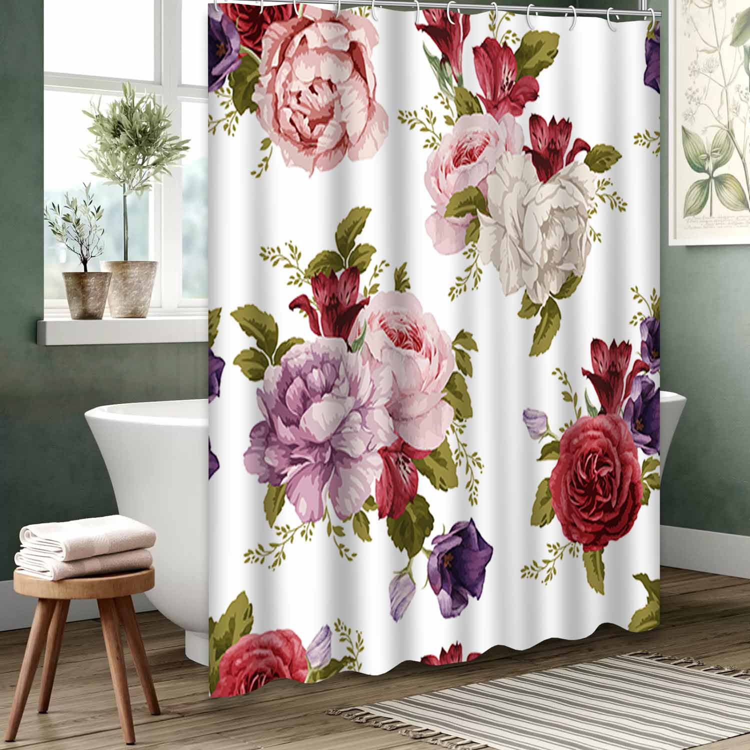 East Urban Home Vintage Rose Waterproof Shower Curtain - Seamless ...