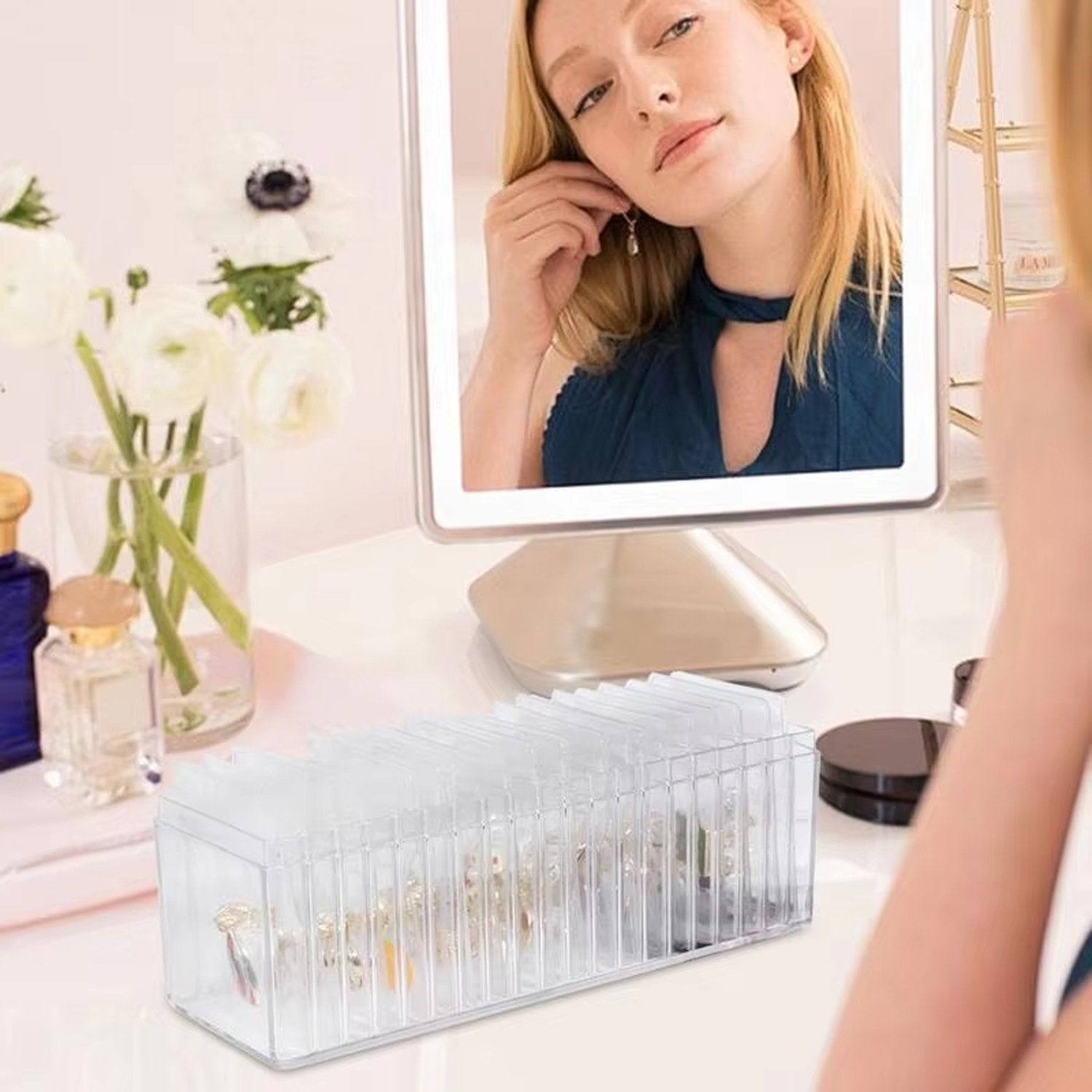 Rebrilliant Acrylic Jewelry Box Organizer Storage With 20 Portable Bags ...