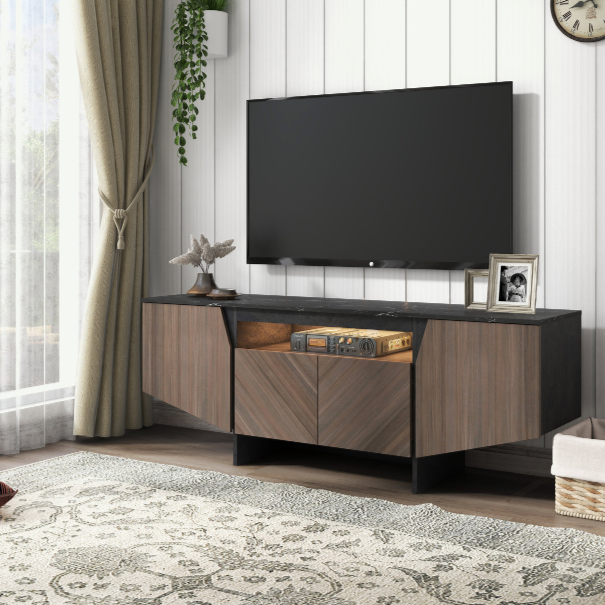 Latitude Run® 63 Inch TV Stand With LED Lights, With Storage Cabinet ...
