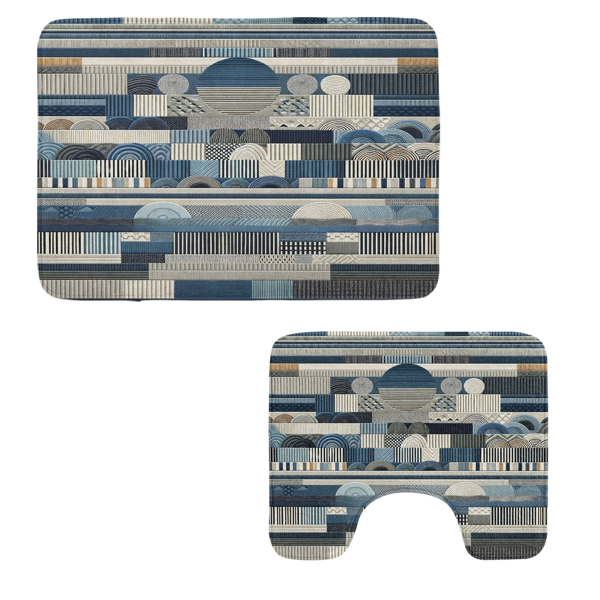 East Urban Home Navy Blue Bathroom Rug Set 2 Pieces Rectangle & Contour ...