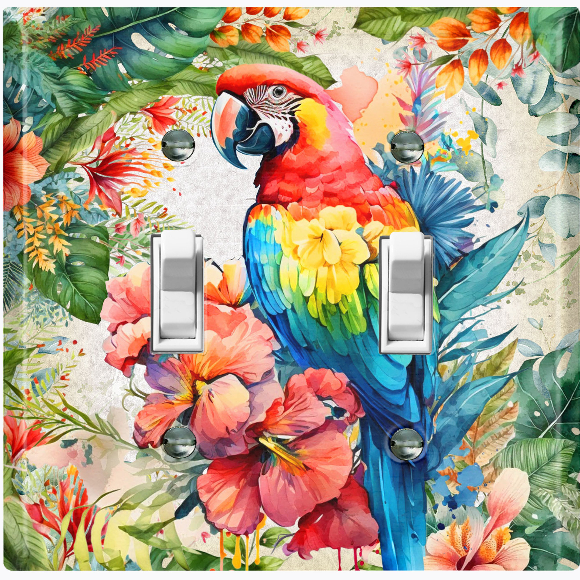 WorldAcc Parrot Bird Flowers 2-Gang Toggle Light Switch Wall Plate ...
