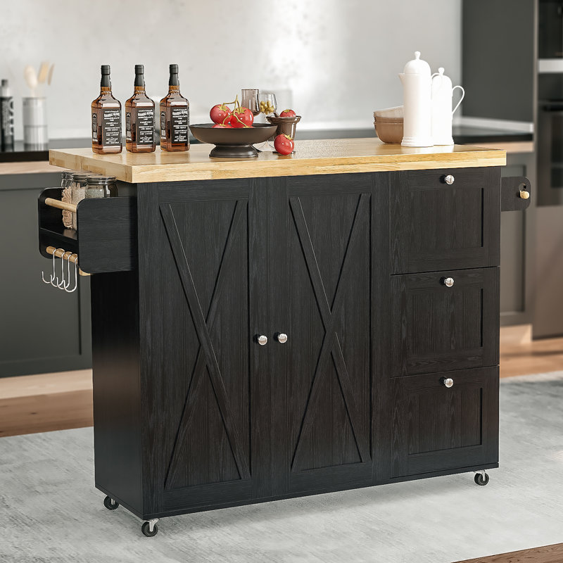 Gracie Oaks Nacimo Rolling Kitchen Island Cart With Rubberwood Drop ...