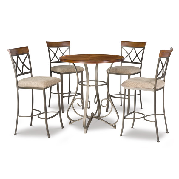 Winston Porter Jefferson 36" Round Wood Top Metal Base Pub Table ...