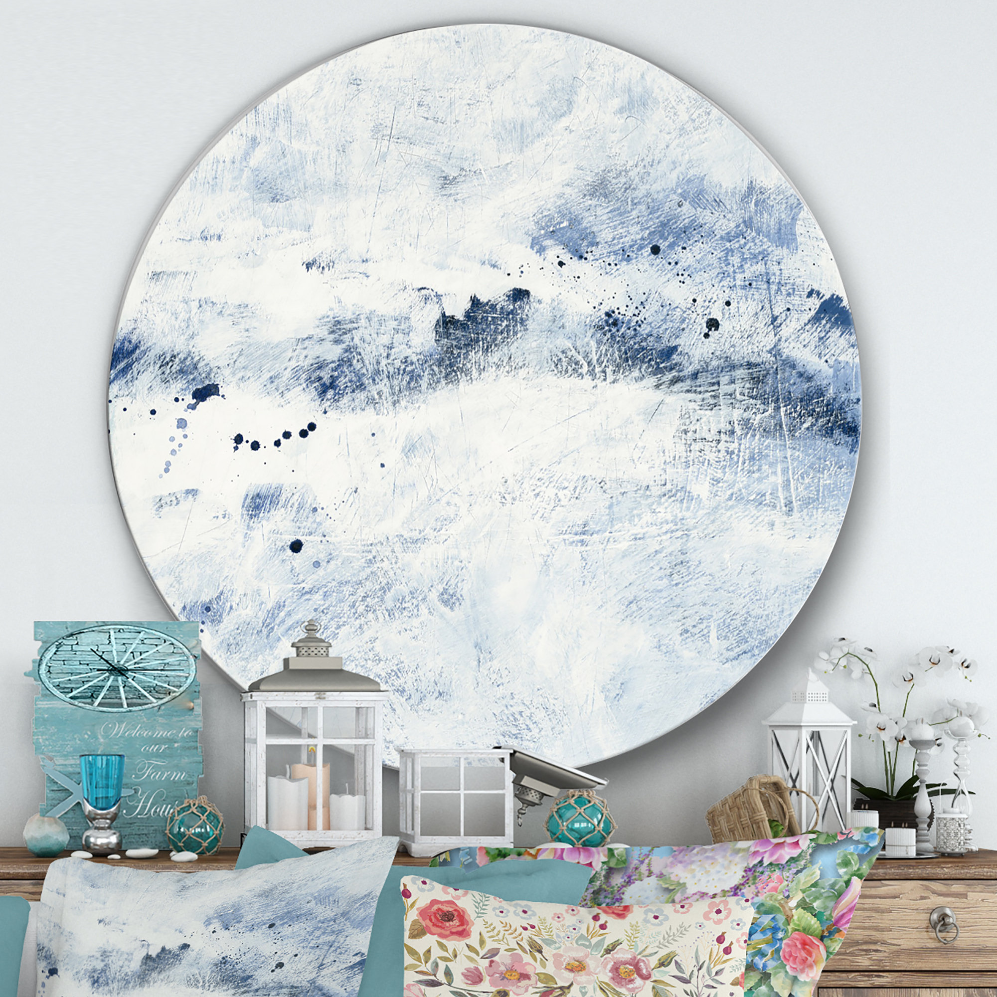 East Urban Home 'Blue Wipe Out' Painting on Metal Circle - Wayfair Canada