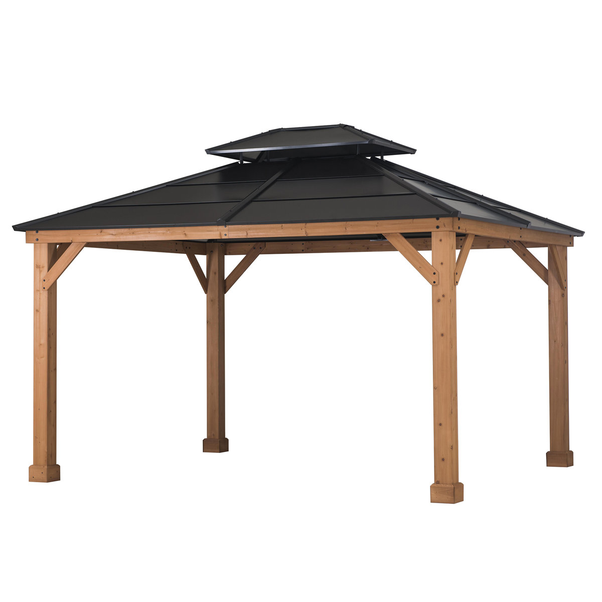 Sunjoy Hardtop Gazebo 11’ x 13’ Outdoor Cedar Framed Wood Gazebo with ...