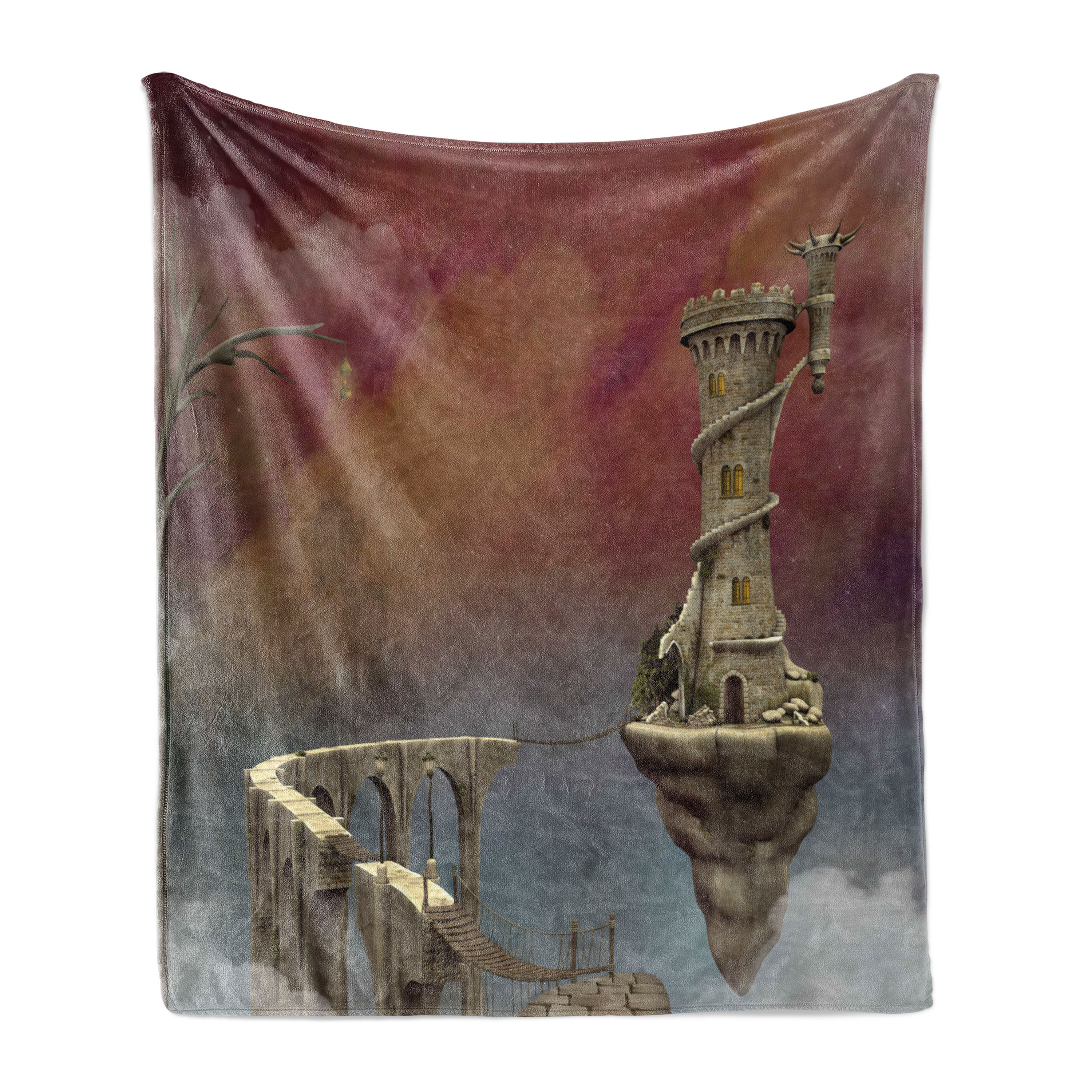 Ambesonne Fantasy Fleece Throw Blanket Medieval Castle Burnt Sienna ...