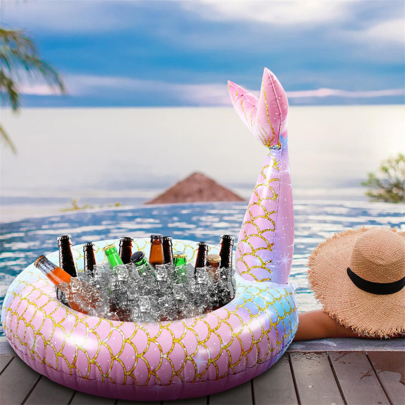 Priyet Cute Mermaid Tail Pool Inflatable Floating Refrigerator Drink ...