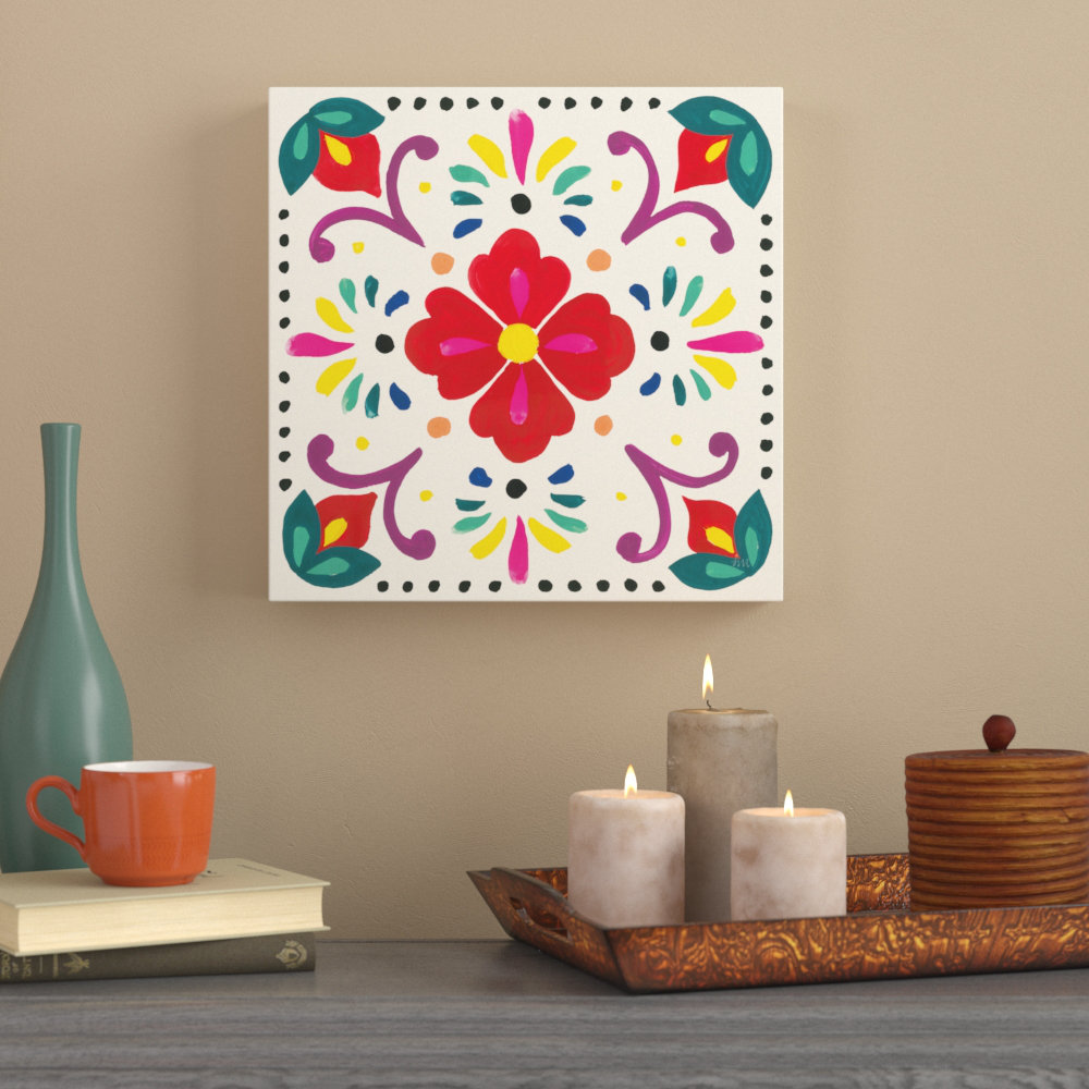 World Menagerie 'Floral Fiesta White Tile XII' Graphic Art Print on ...