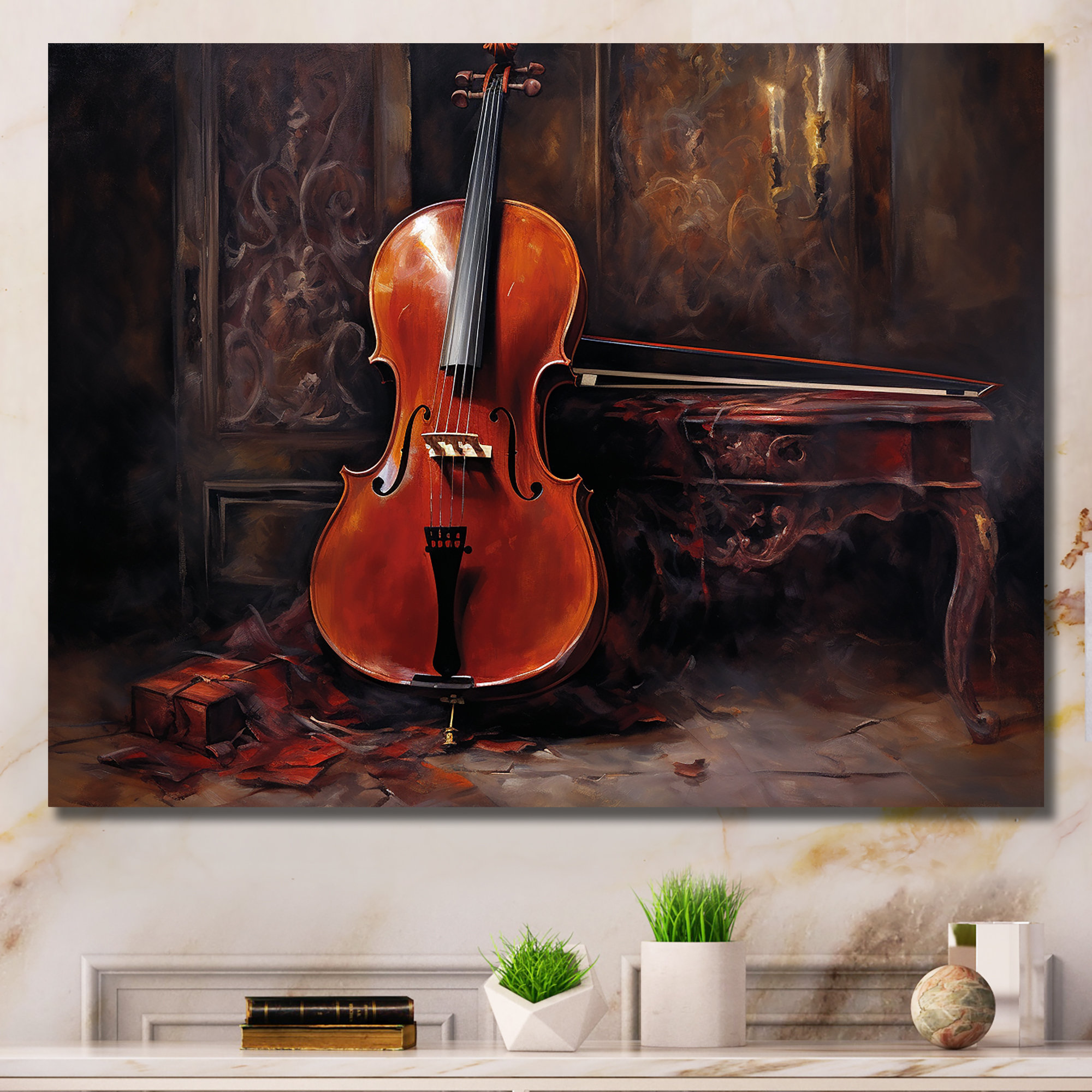 Winston Porter Cello Charisma Deep Burgundy V On Canvas Print | Wayfair