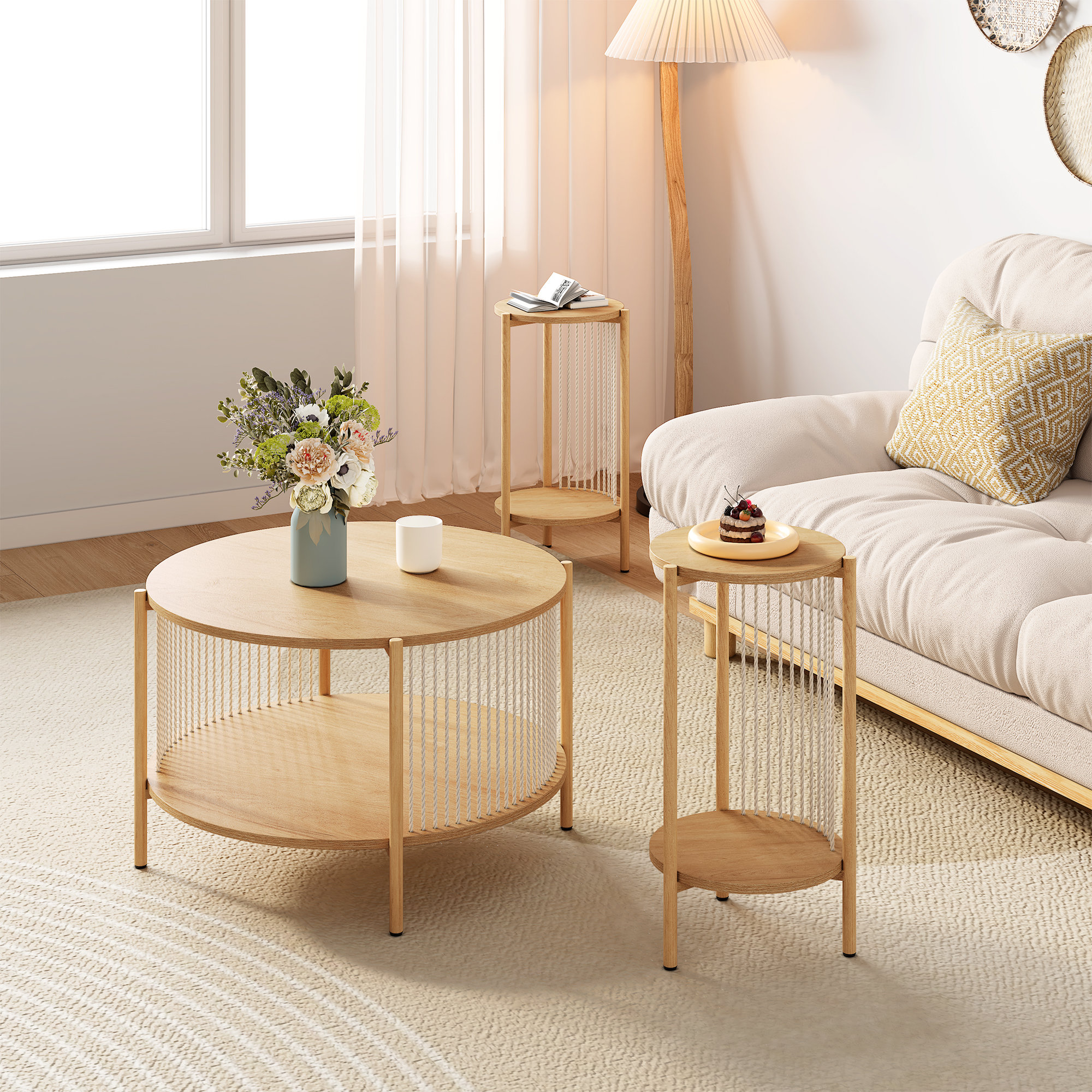 Breakwater Bay Bradham Boho Natural Fiber Rope Coffee Table Set ...