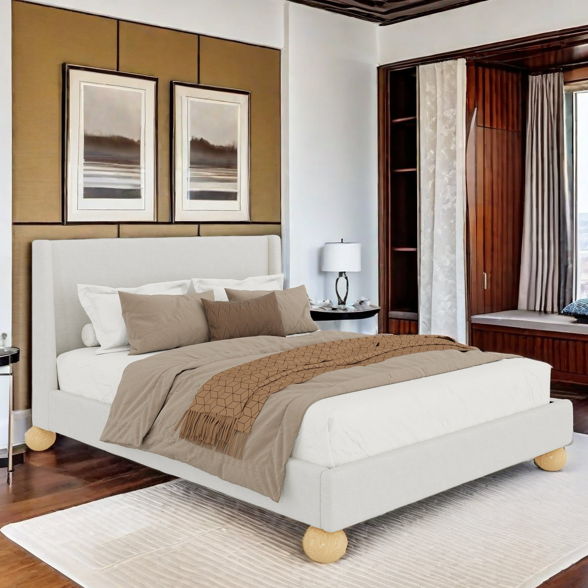 Brayden Studio Upholstered Platform Bed With Wingback Headboard And ...