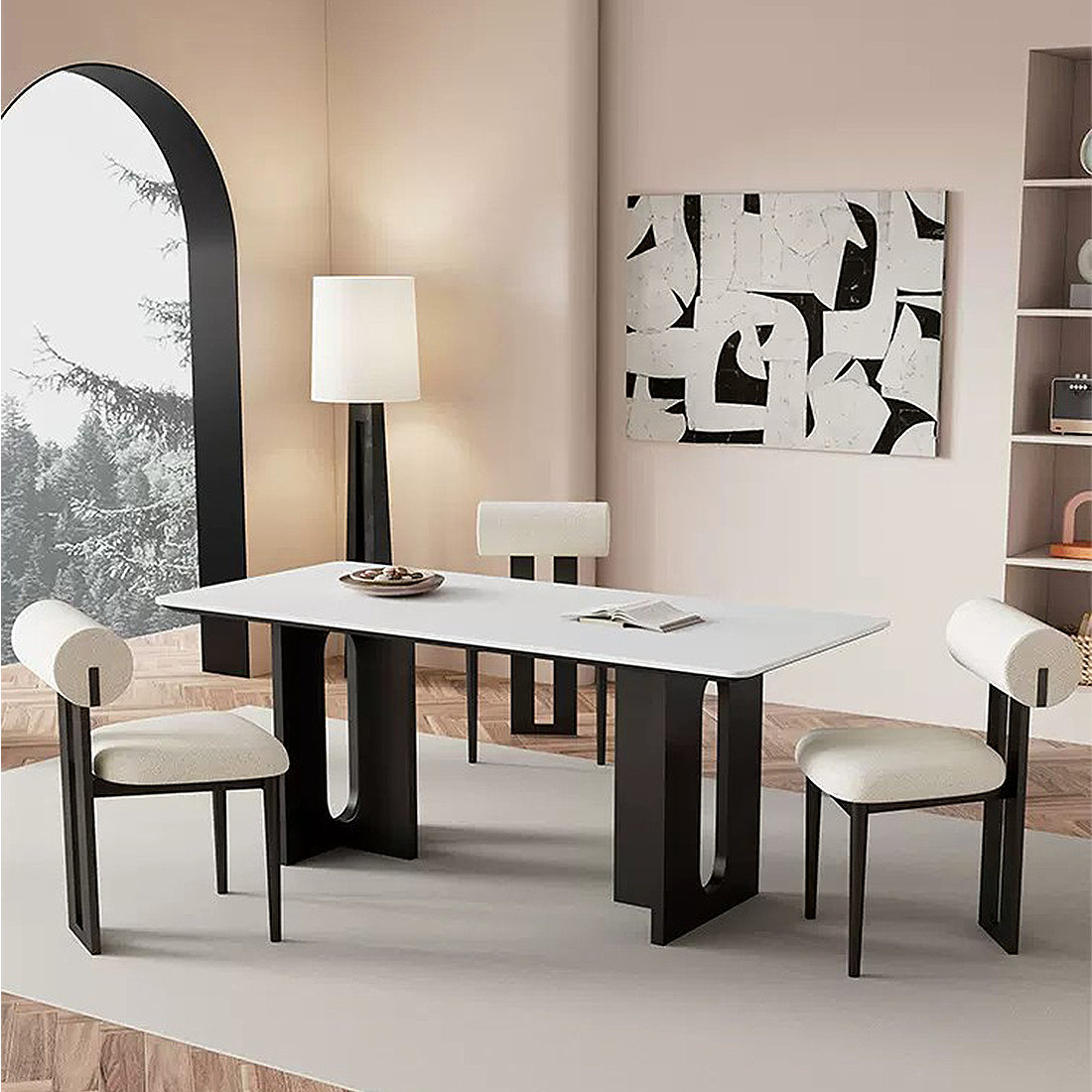 Dining Elegance Modern Simple Rock Plate Dining Table And Chair 5 ...