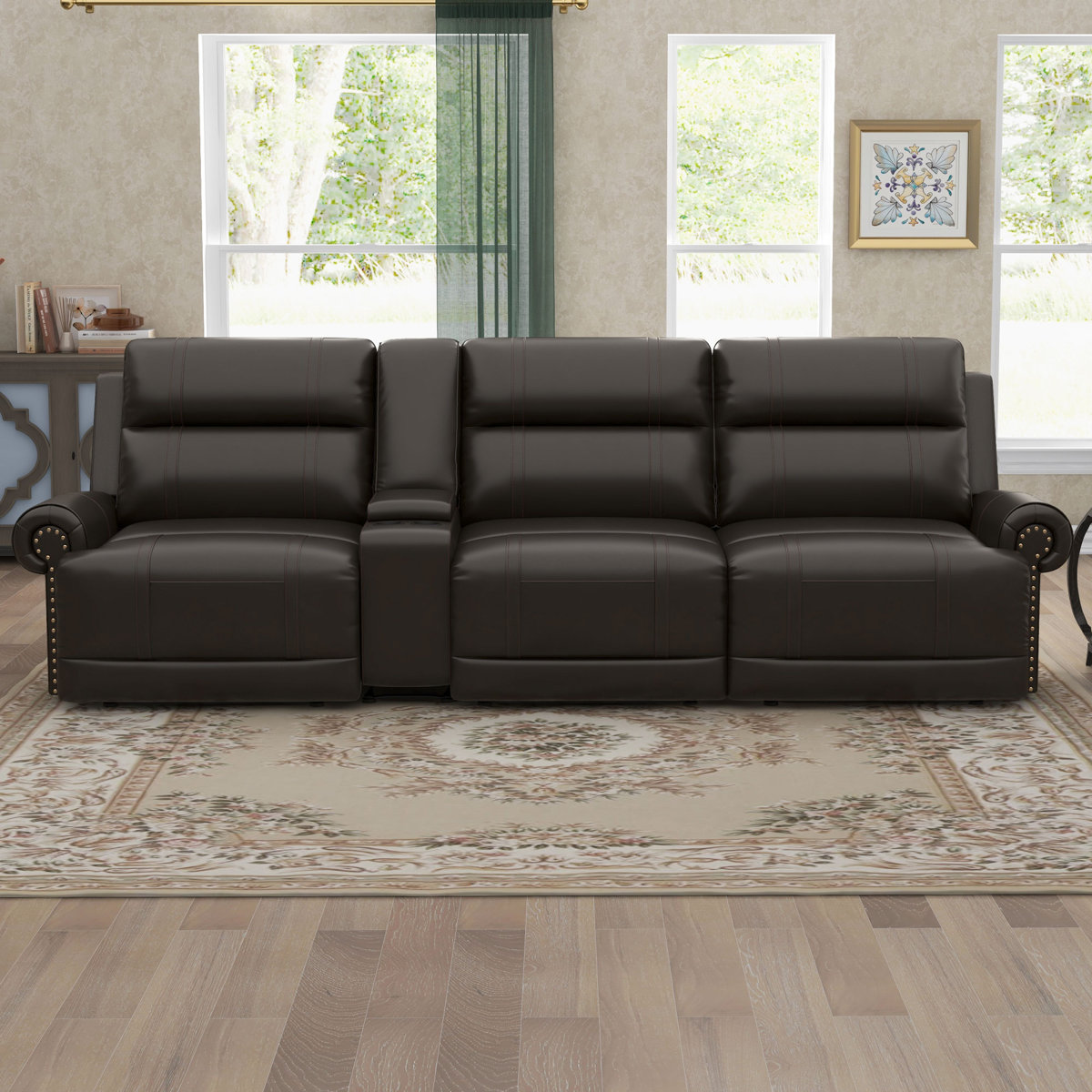 Wildon Home® Gelula 127.9'' Leather Oversize Classic Nail Trimed Arm ...